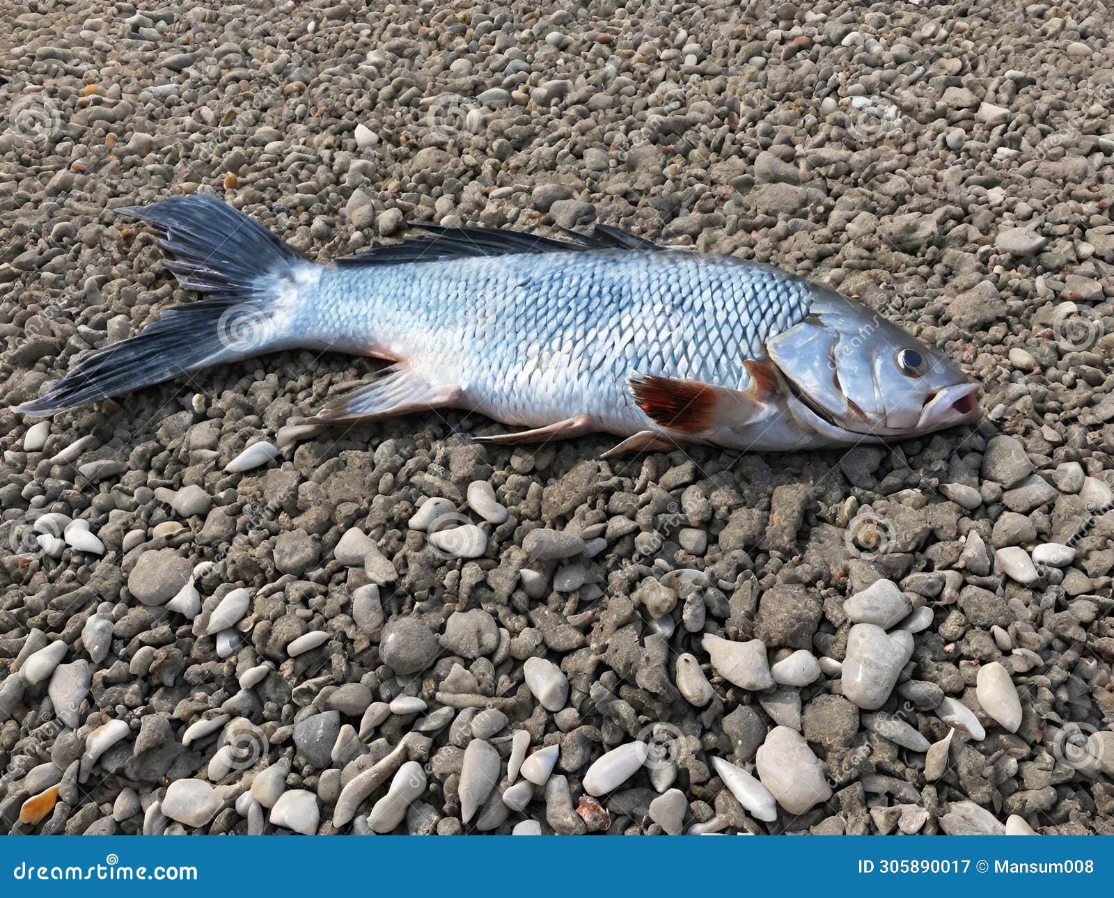 A Dead Fish on a Gravel Ground with Rocks Stock Illustration ...