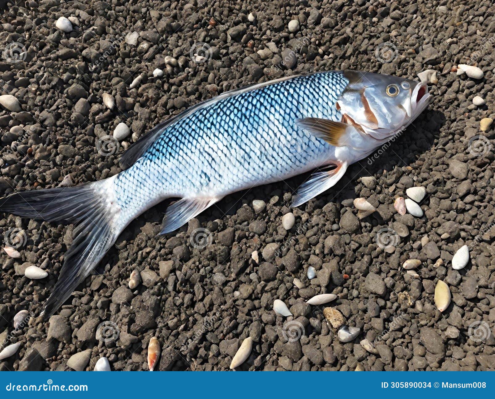 A Dead Fish on a Gravel Ground with Rocks Stock Illustration ...