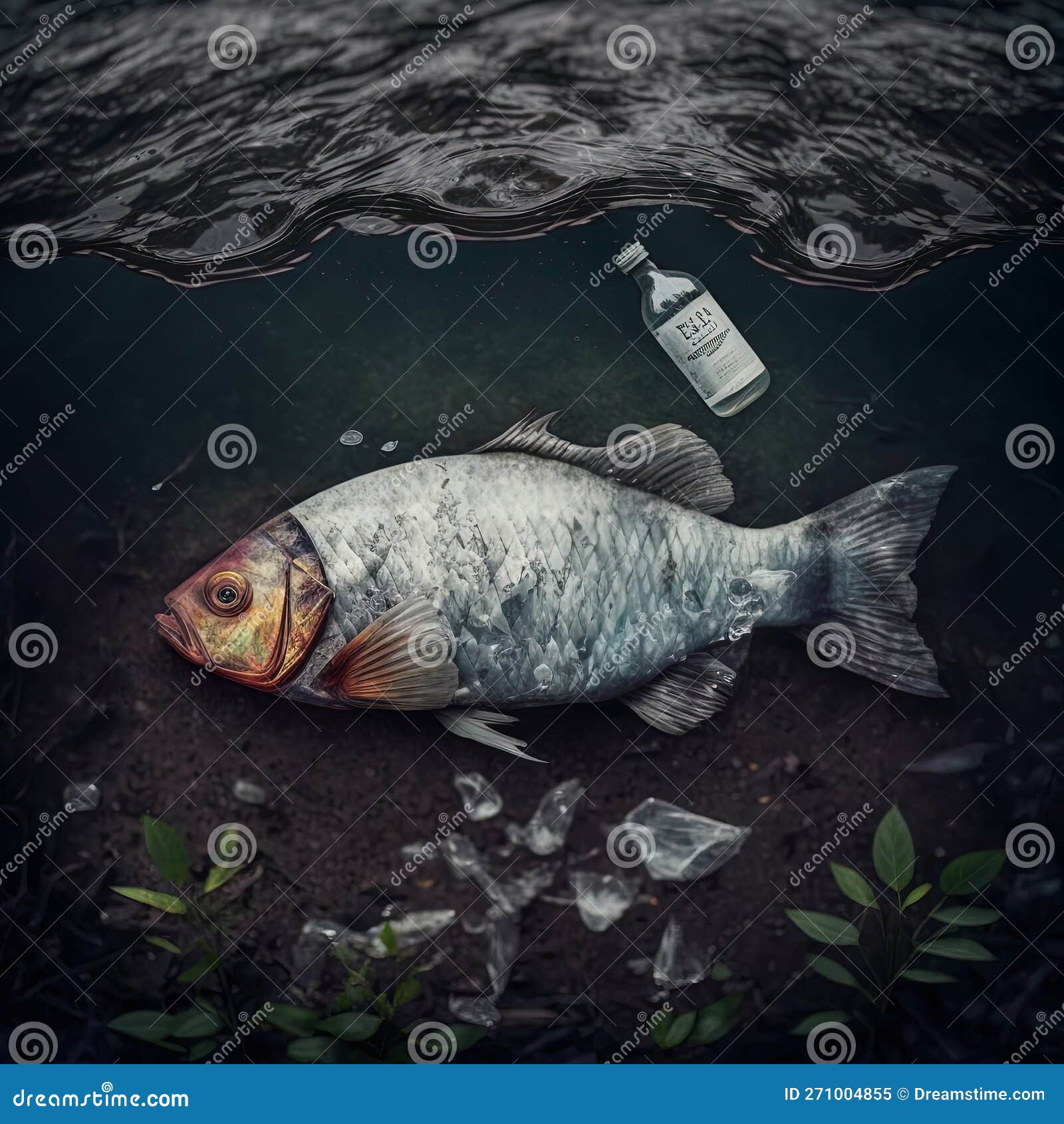Dead Fish with Plastic Trash in the Ocean. Pollution in the Seas and ...