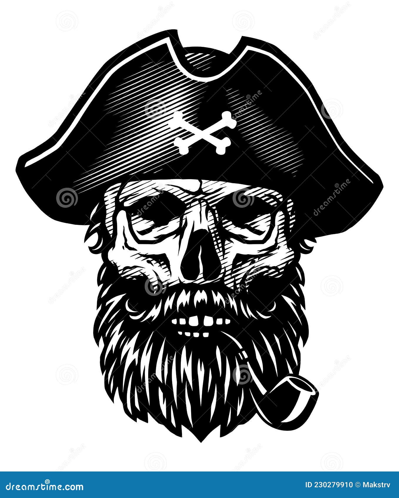 A Dead Pirate with a Smoking Pipe and a Captains Hat. Vector ...
