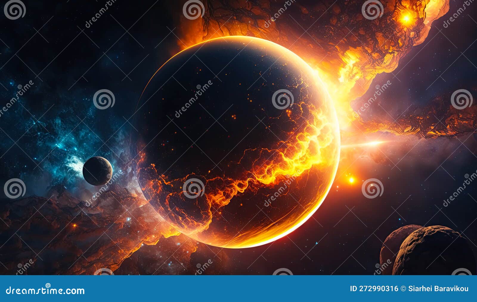 Dead Planet in Outer Space on Fire Stock Illustration - Illustration of ...