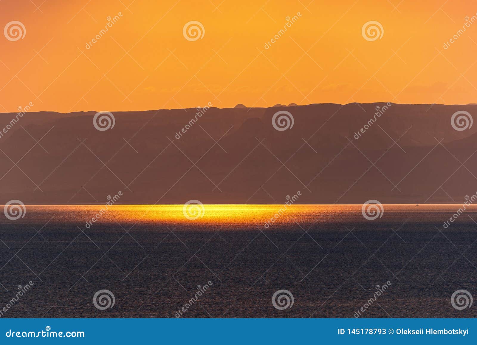 Dead Sea at Sunset and without Waves on the Surface of Salty Water ...