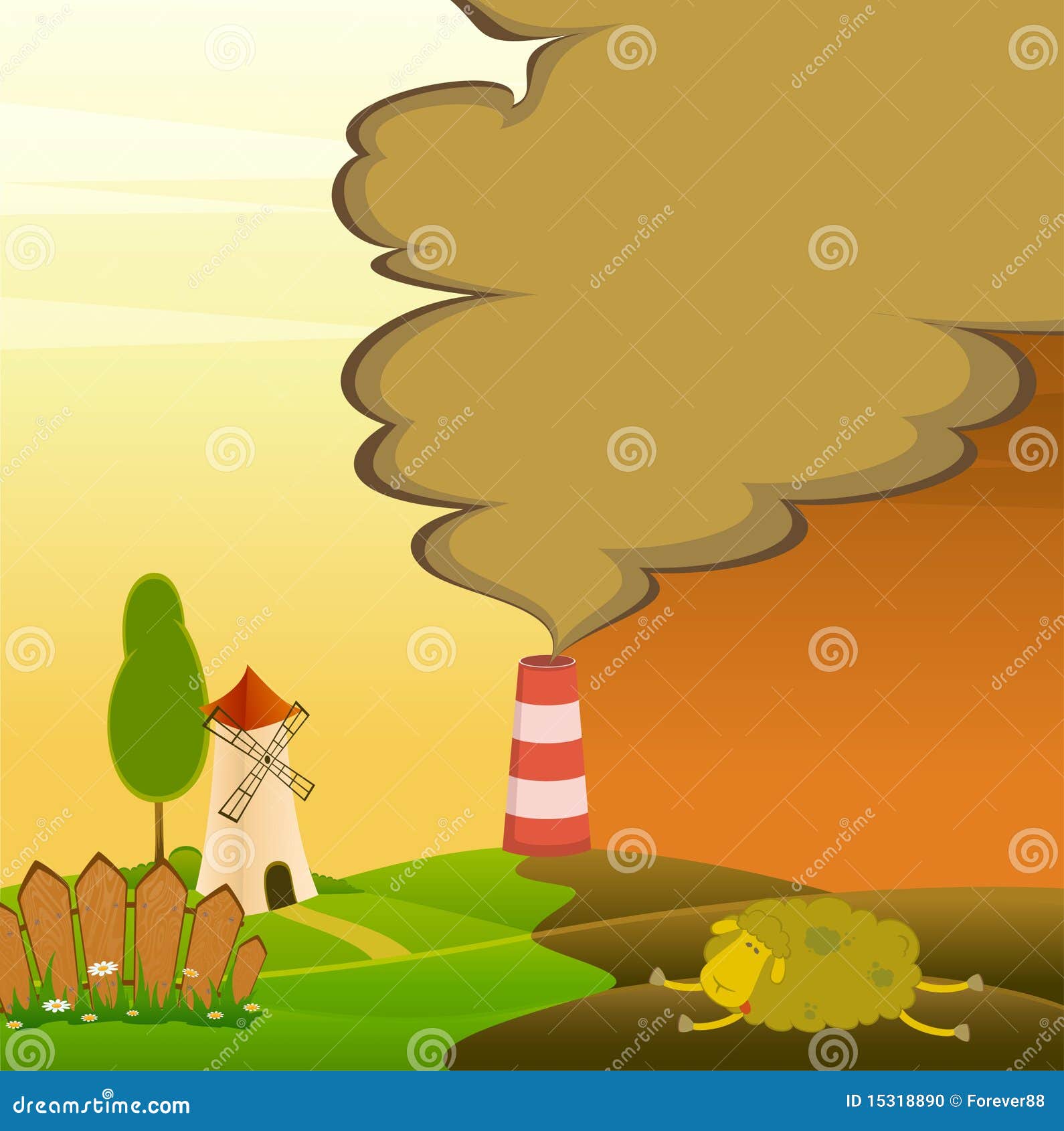 Dead sheep and factory stock vector. Illustration of flower - 15318890