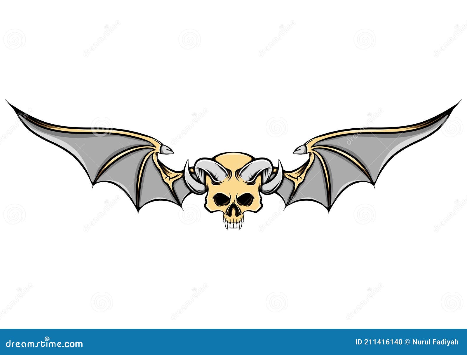 The Dead Skull with the Goat Horns and the Iron Bat Wings Stock Vector ...