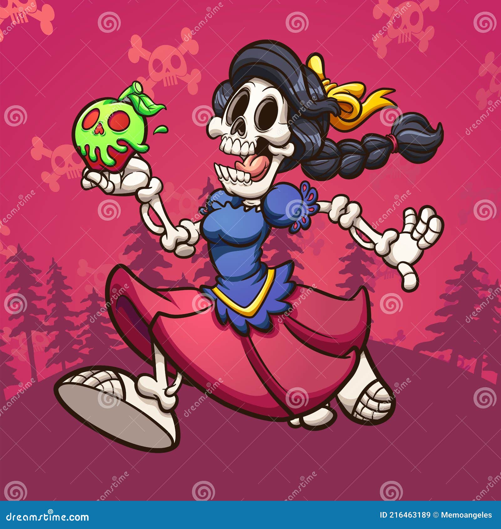 Dead Snow White Skeleton Running with Poisoned Apple Stock Vector ...