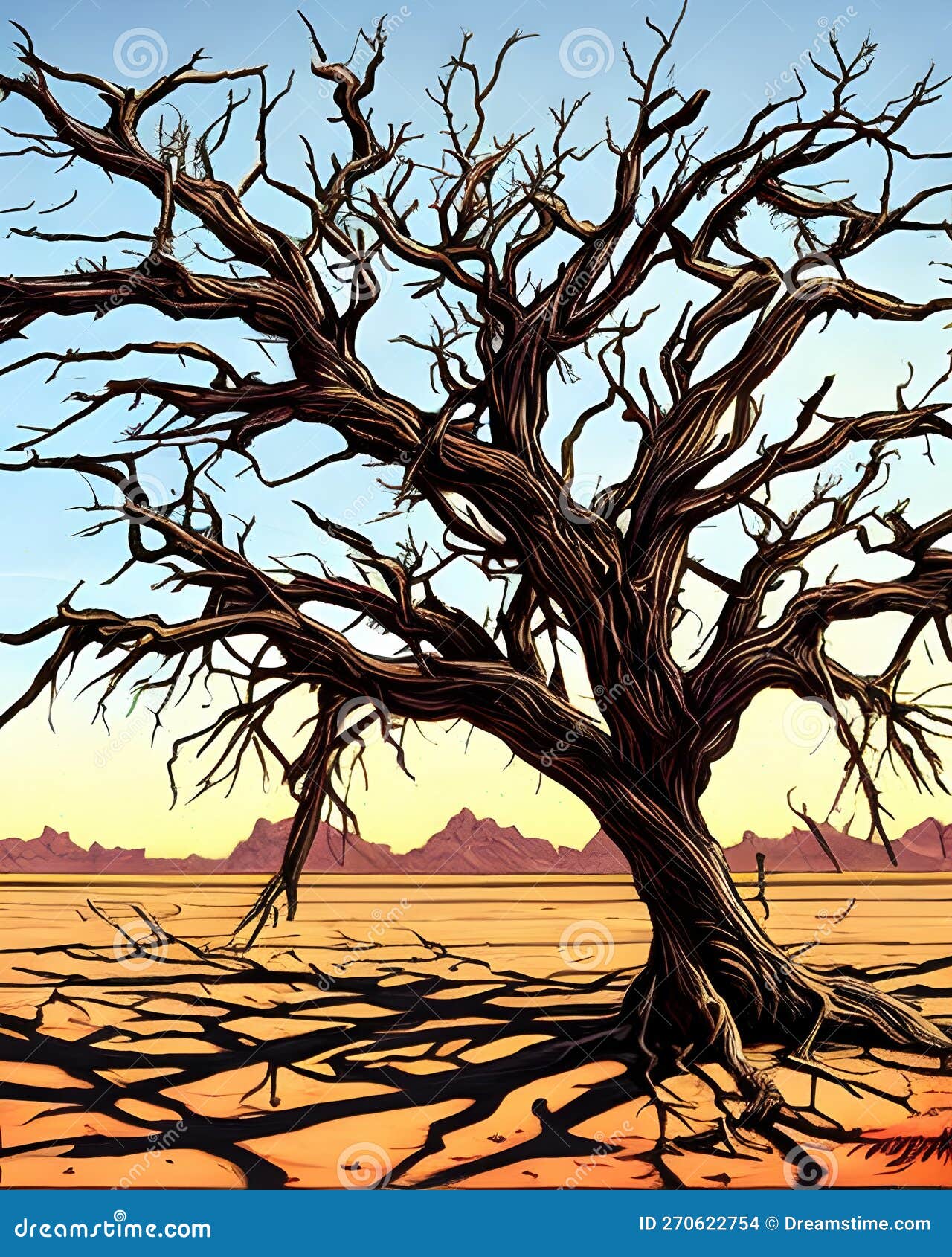 Dead Tree with Bare Branches in Desert Landscape, Generative Ai Stock ...