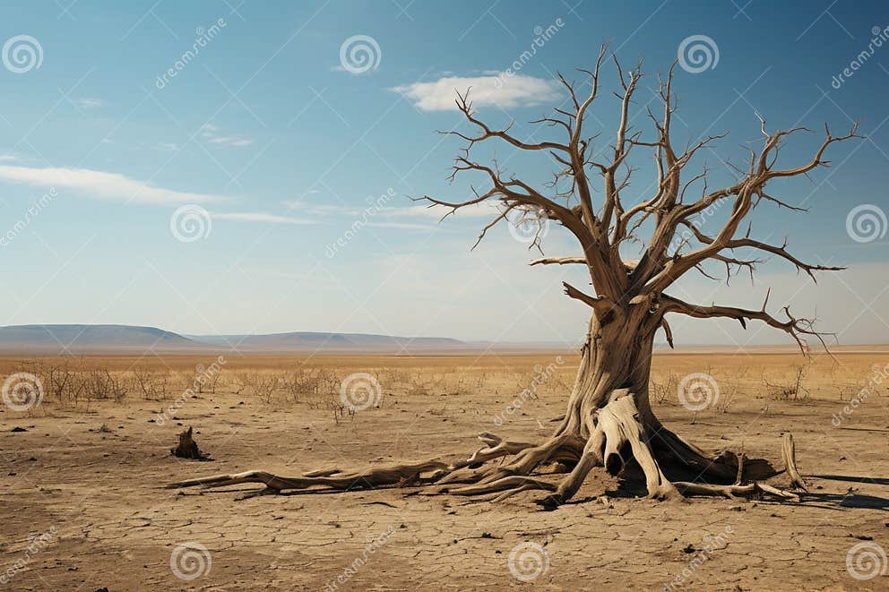 A Dead Tree in a Barren, Deforested Area Stock Illustration ...
