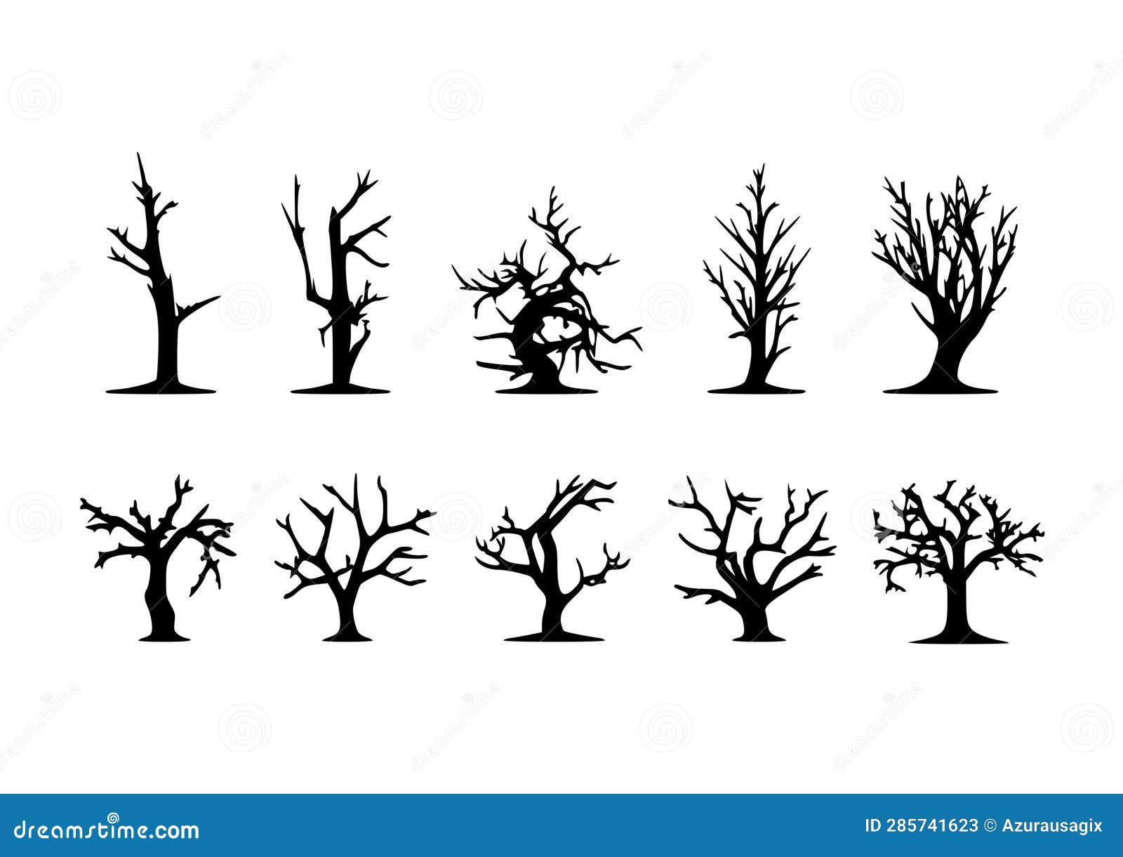 Dead Tree Black Silhouette Set Transparent Vector Illustration Stock ...