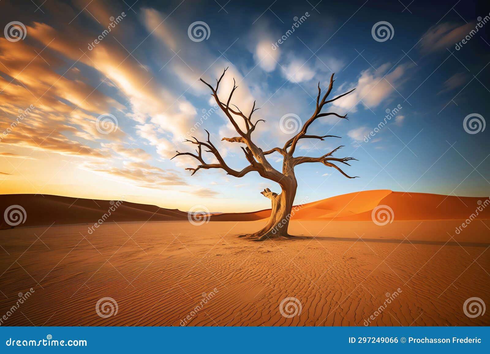 Dead Tree in Desert at Sunset, AI Generated Stock Photo - Image of arid ...