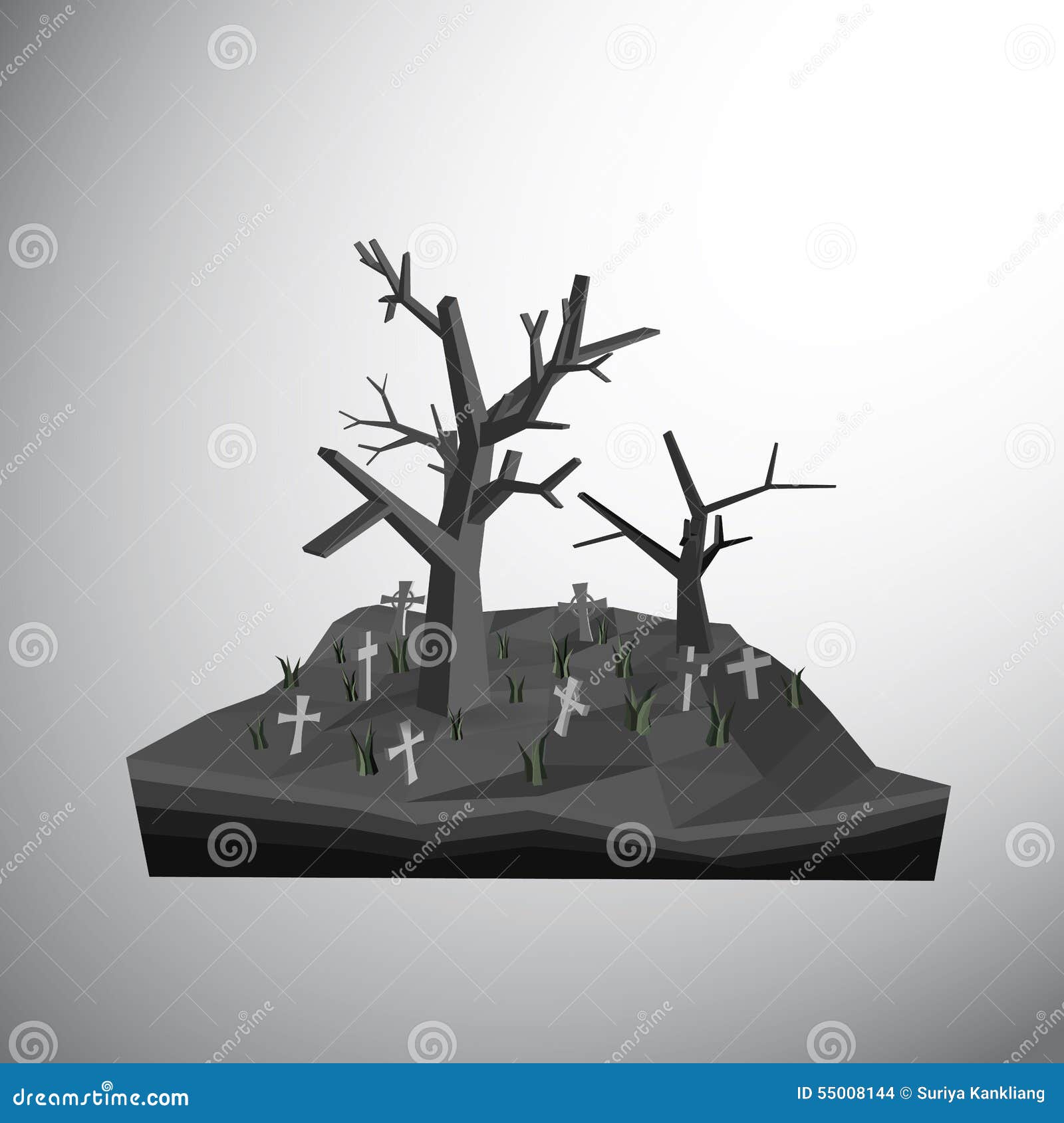 Dead tree on grave yard stock vector. Illustration of night - 55008144