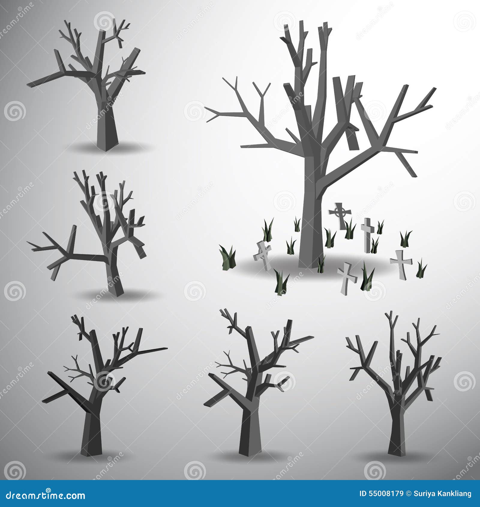 Dead tree on grave yard stock vector. Illustration of vector - 55008179