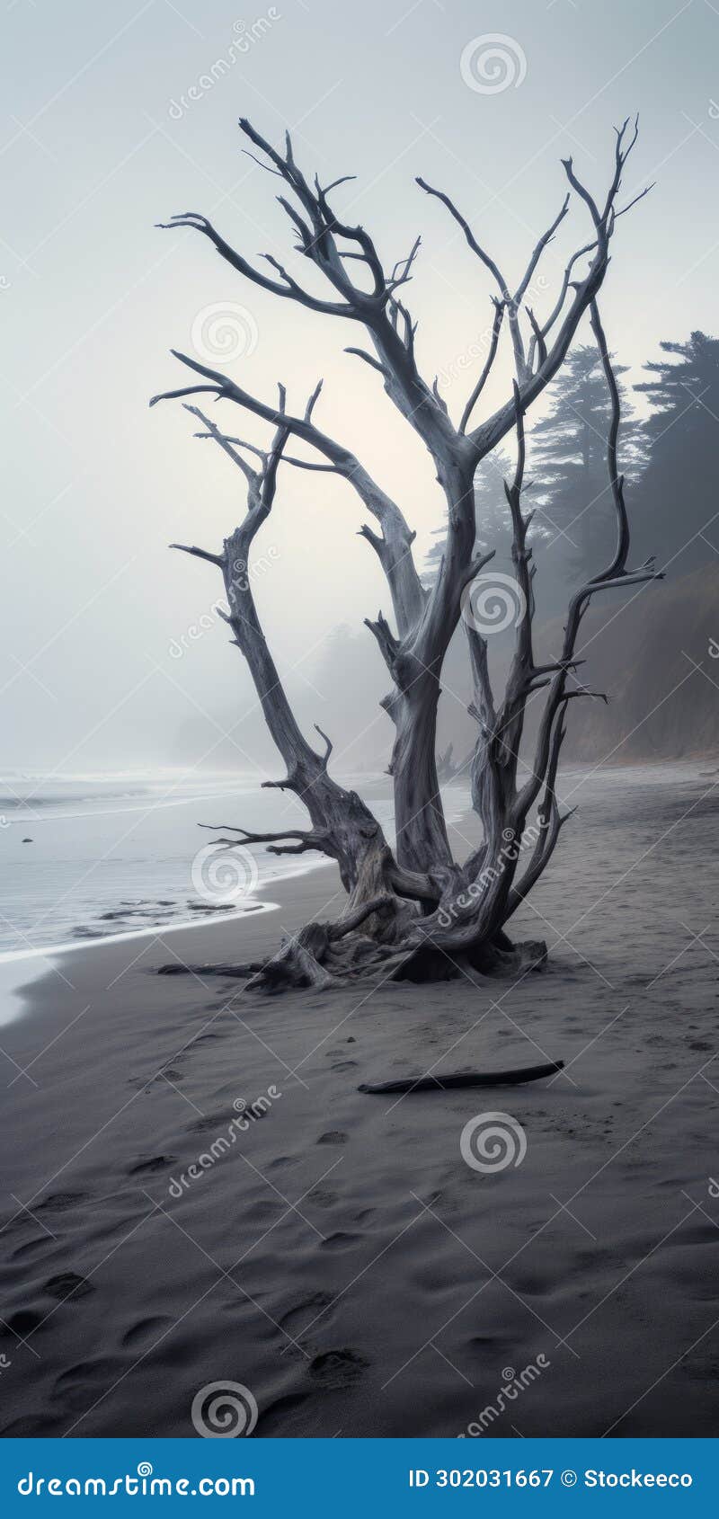 Ethereal Portraiture: Haunting Elegance of a Sculpted Dead Tree on a ...