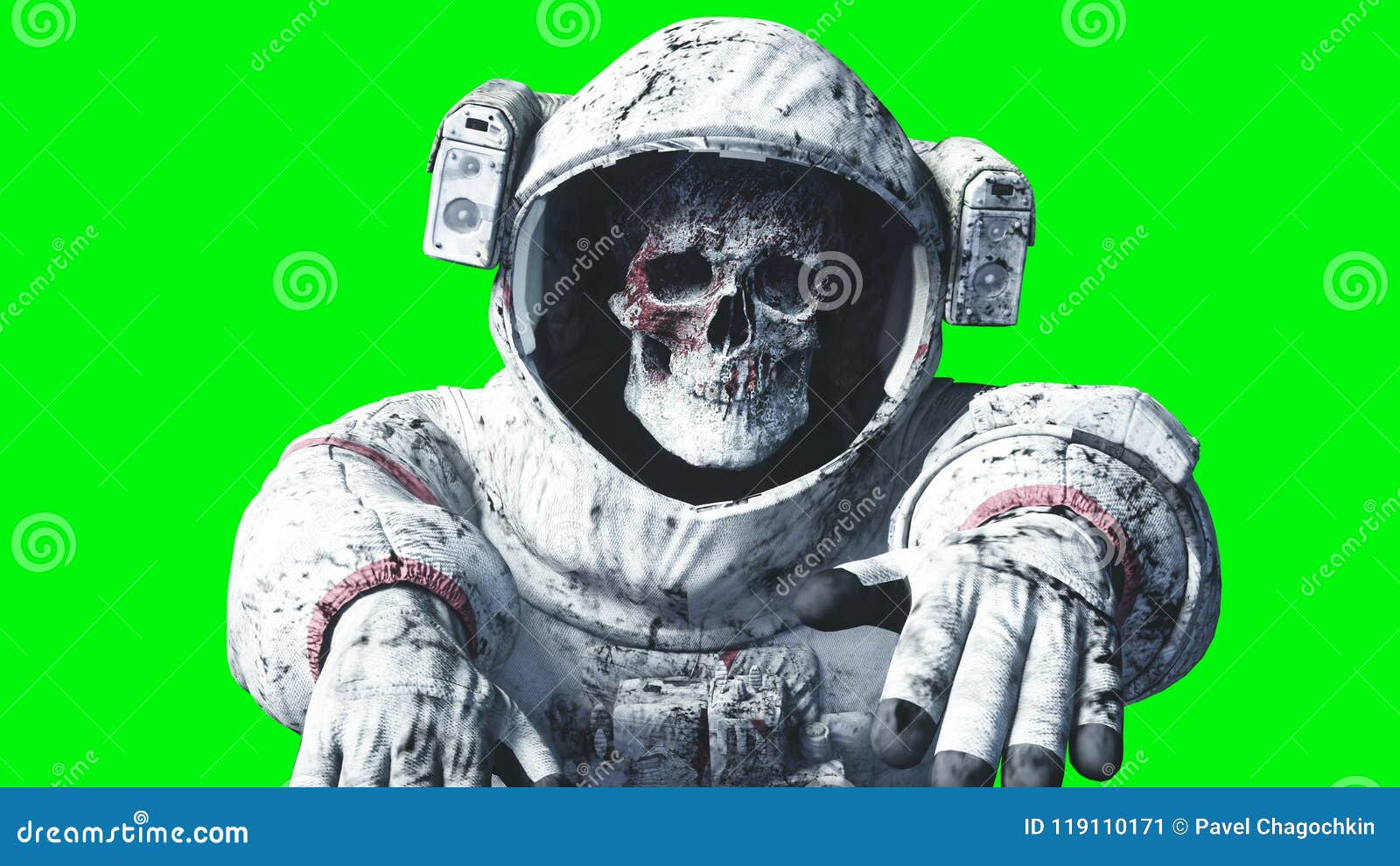 Dead Zombie Astronaut In Space. Cadaver. Green Screen. 3d Rendering ...