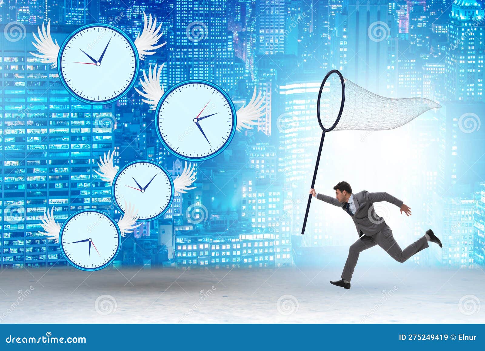Deadline Concept with Businessman Catching Clocks Stock Illustration ...
