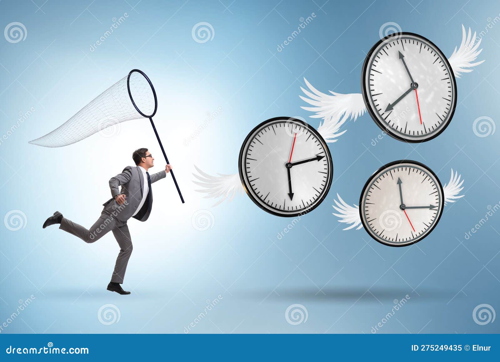 Deadline Concept with Businessman Catching Clocks Stock Illustration ...