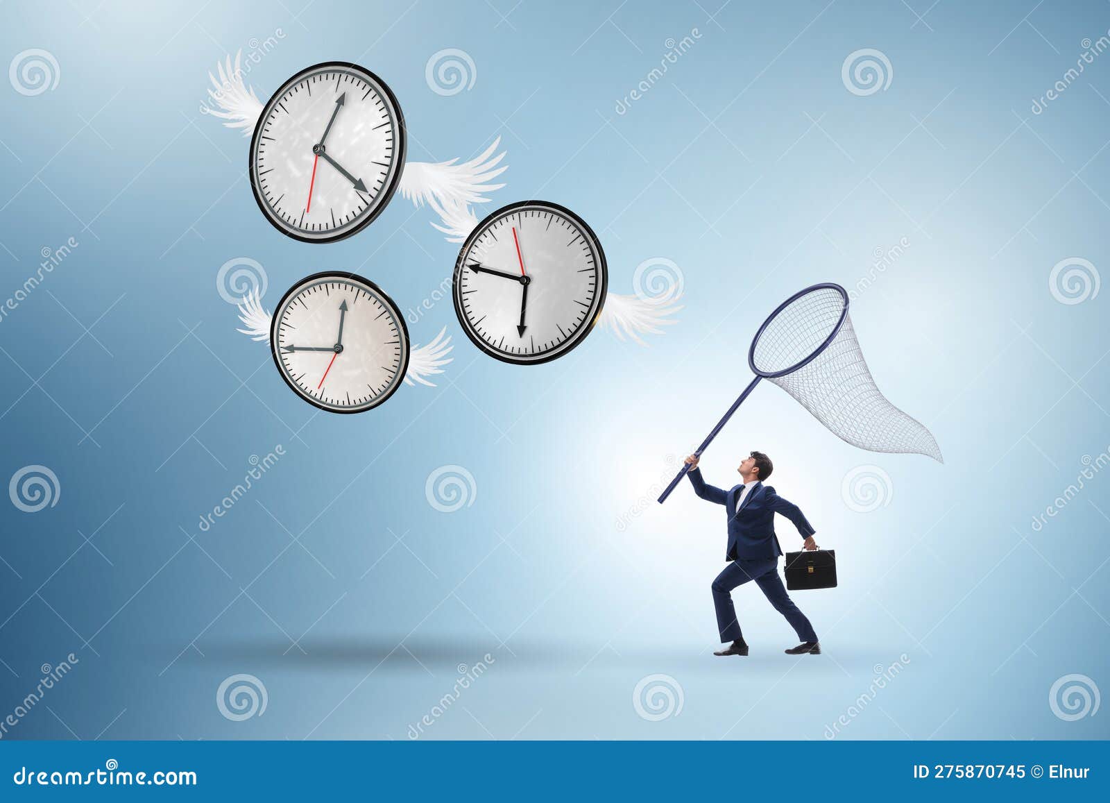 Deadline Concept with Businessman Catching Clocks Stock Illustration ...
