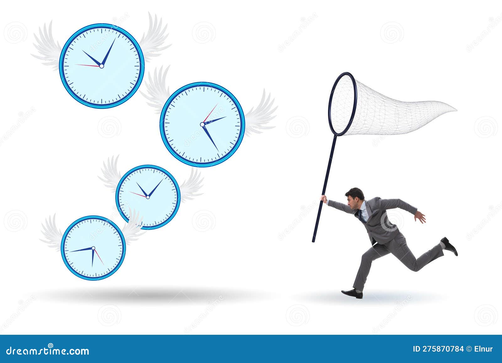 Deadline Concept with Businessman Catching Clocks Stock Illustration ...