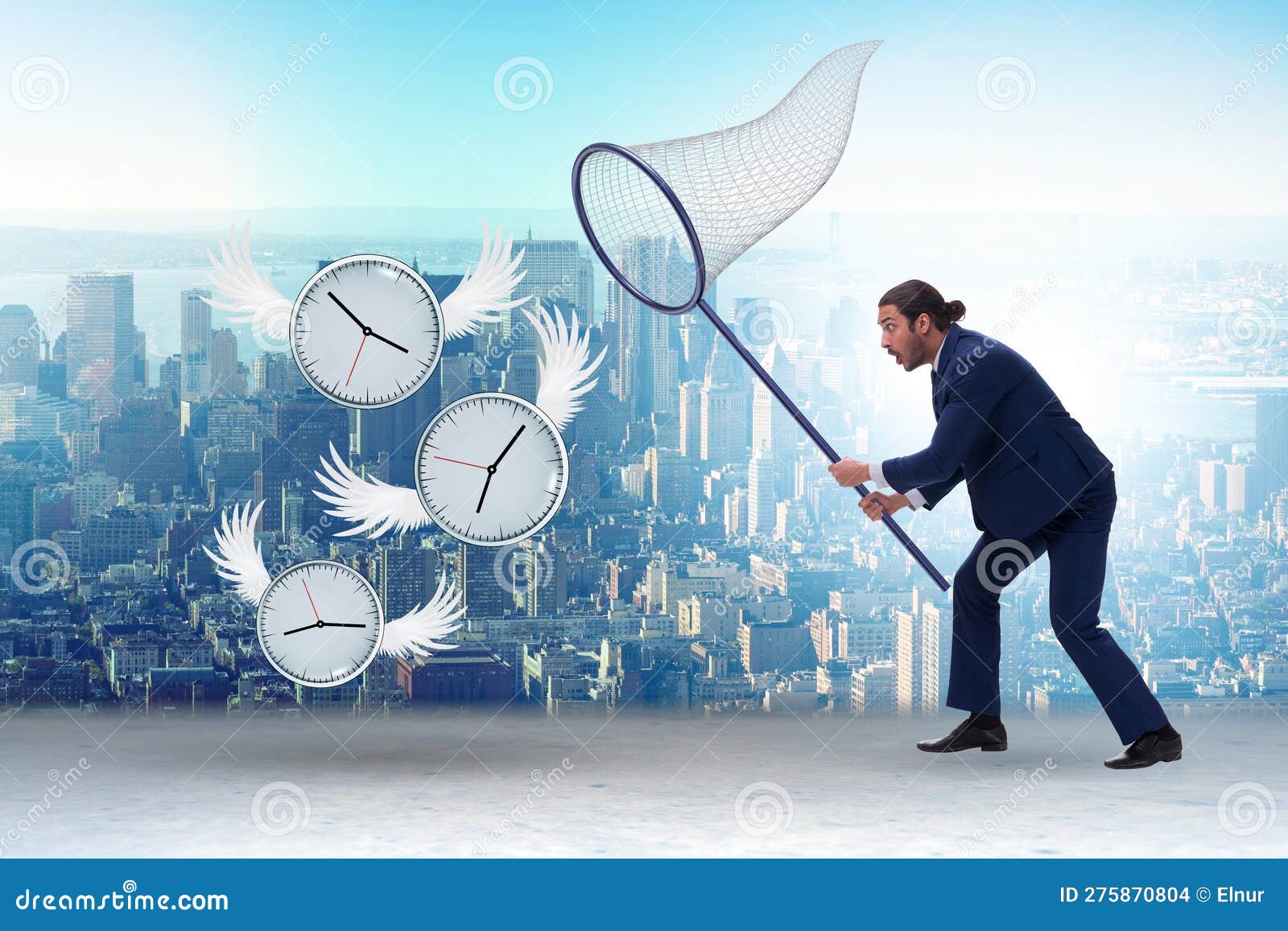 Deadline Concept with Businessman Catching Clocks Stock Illustration ...