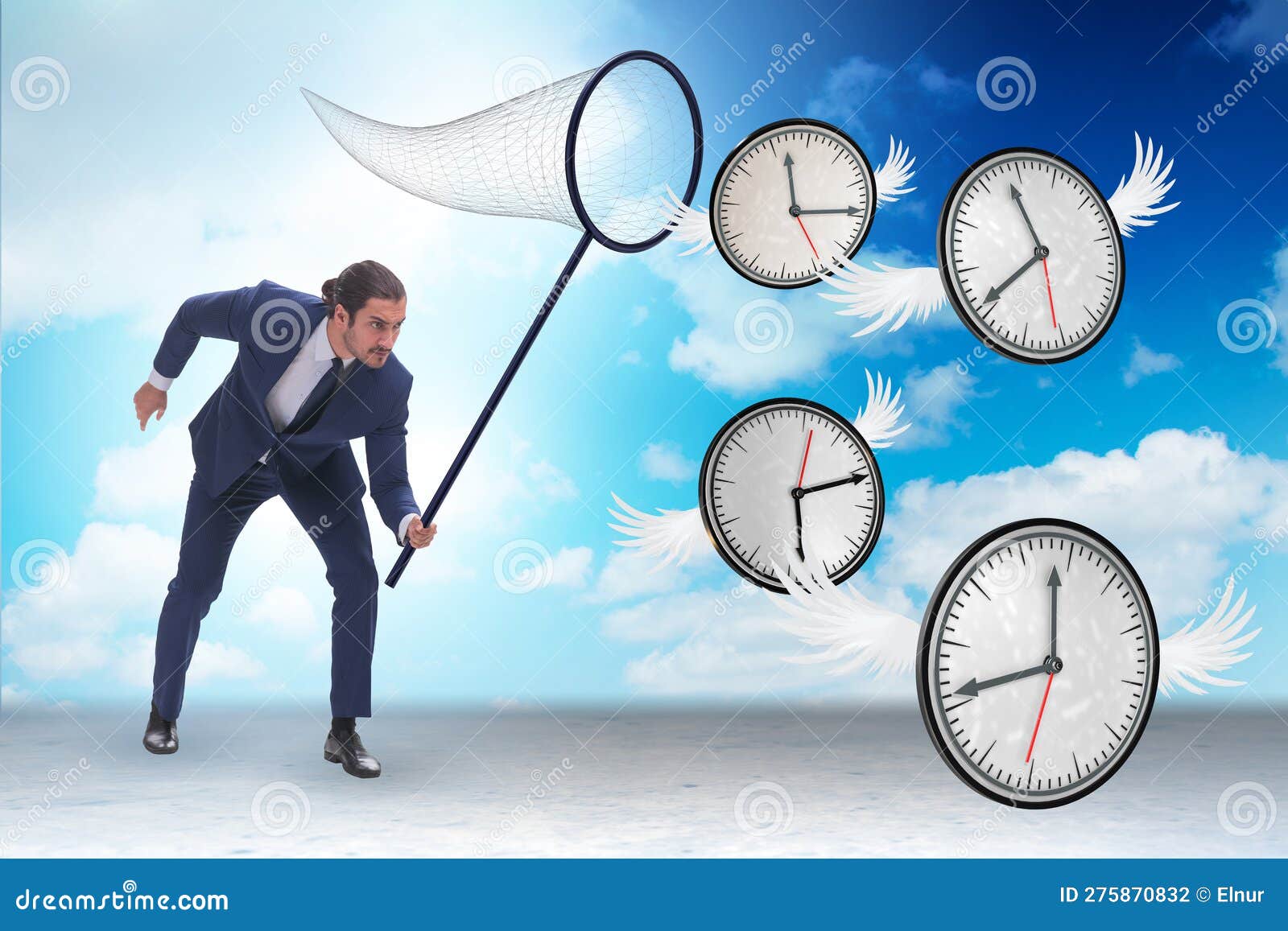 Deadline Concept with Businessman Catching Clocks Stock Illustration ...
