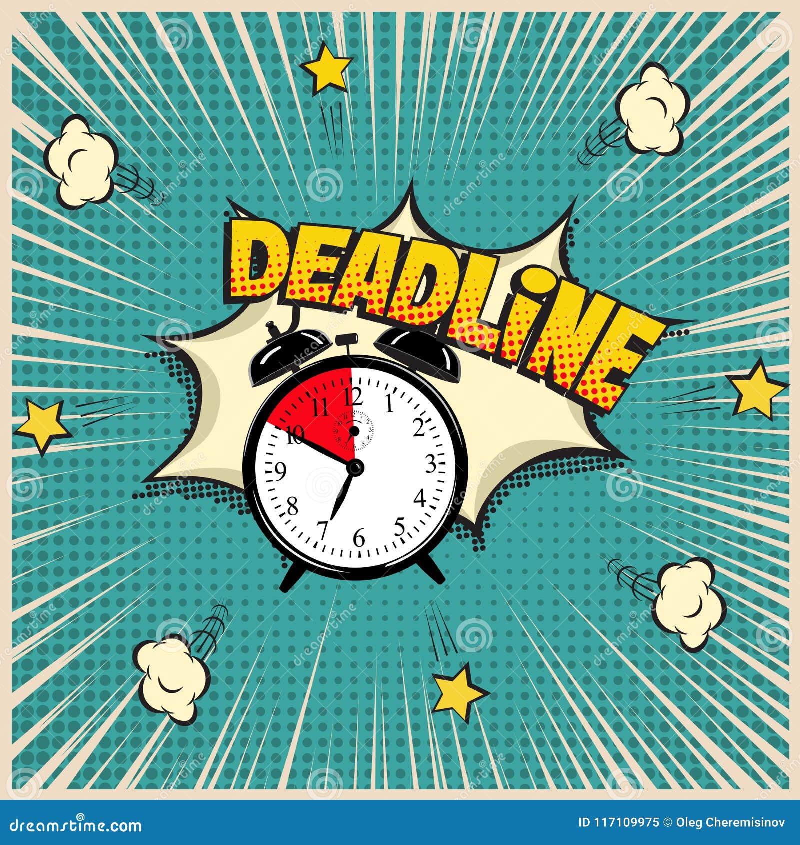 Deadline Concept Illustration In Comic Book Style Vector Alarm Clock And Deadline Word On Pop