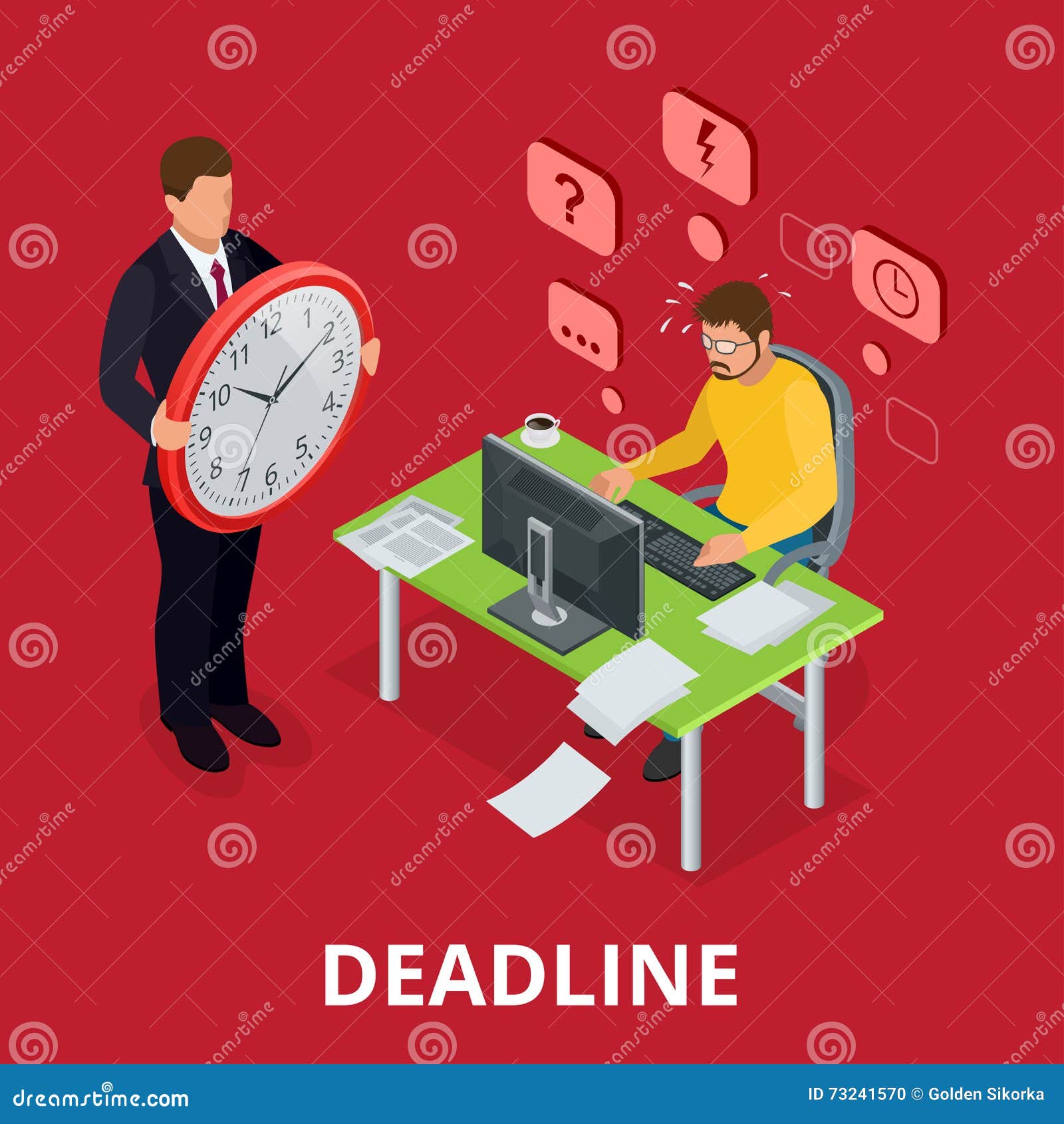Deadline Concept of Overworked Man. Flat 3d Vector Isometric Illustration. Stock Vector ...
