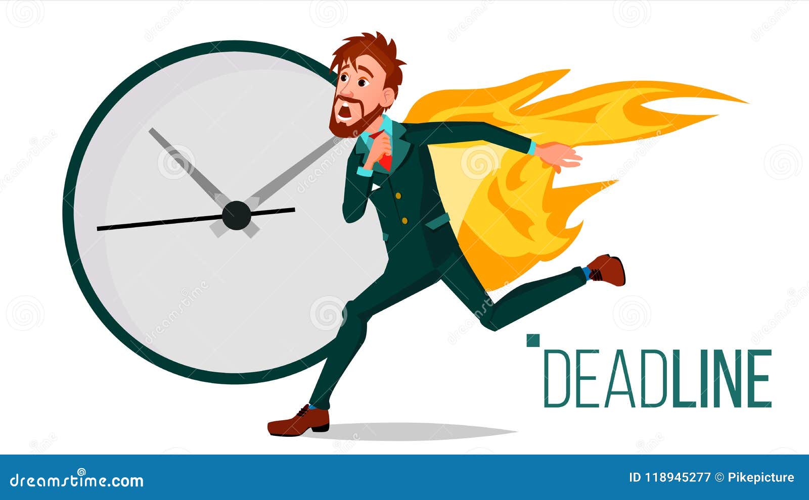Deadline Concept Vector. Businessman on Fire. Project Managers Work ...