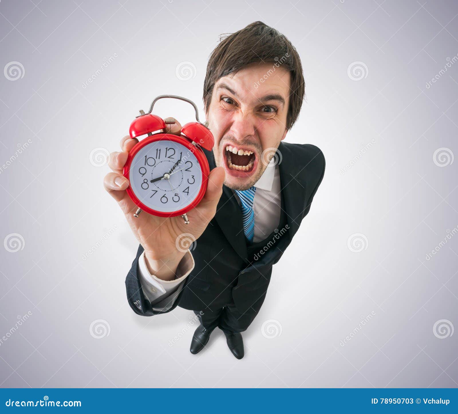 Deadline Concept. Young Crazy Boss is Screaming and Holds Clock in Hand ...