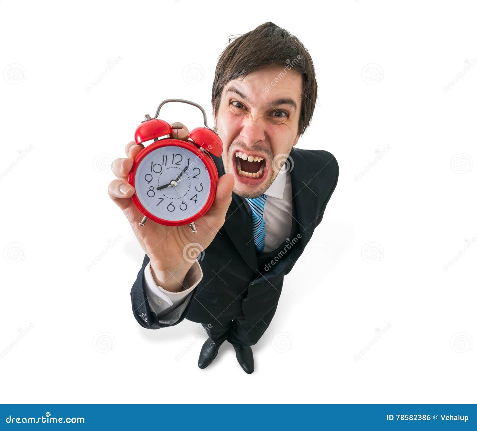 Deadline Concept. Young Crazy Boss is Yelling and Holds Clock in Hand ...