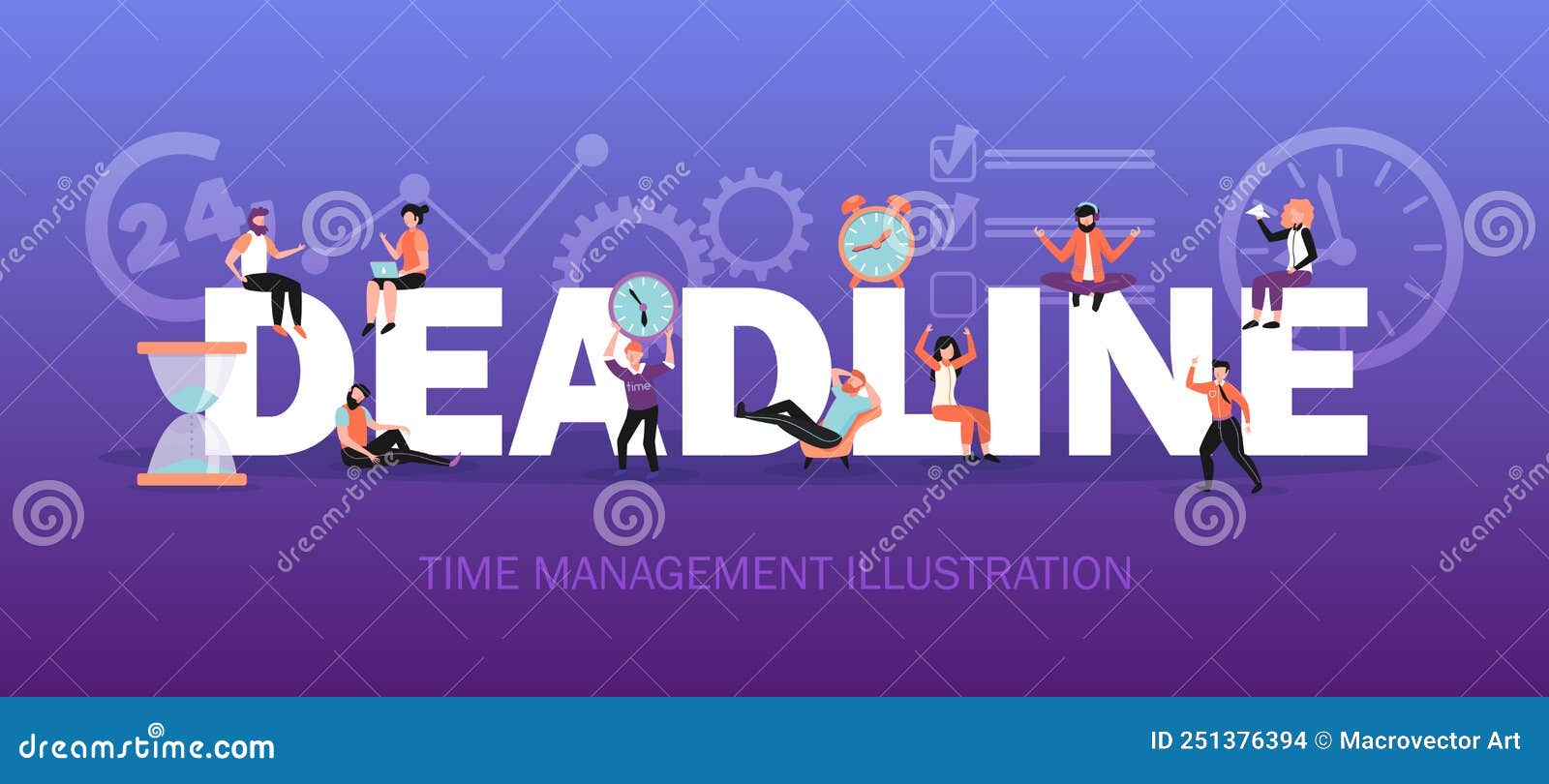 Deadline Flat Composition with Human Characters Clock and Exclamation ...