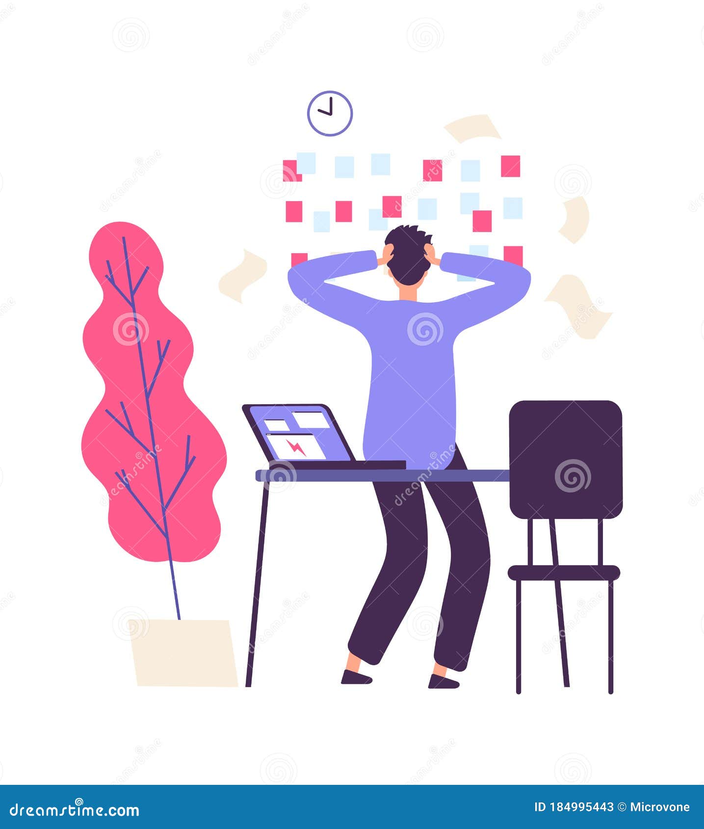 Deadline and Manager. Unorganized Working Process. Flat Style Man at ...