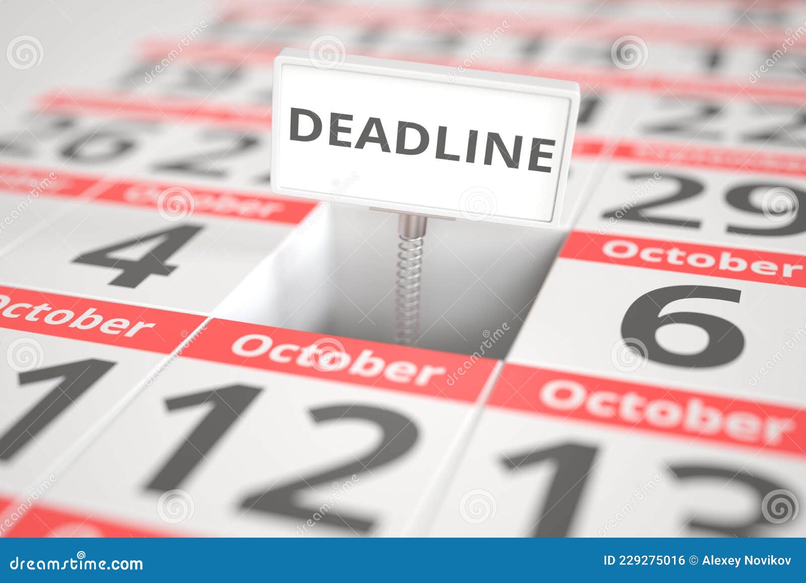 DEADLINE Notice on October 5 in a Calendar, 3d Rendering Stock ...