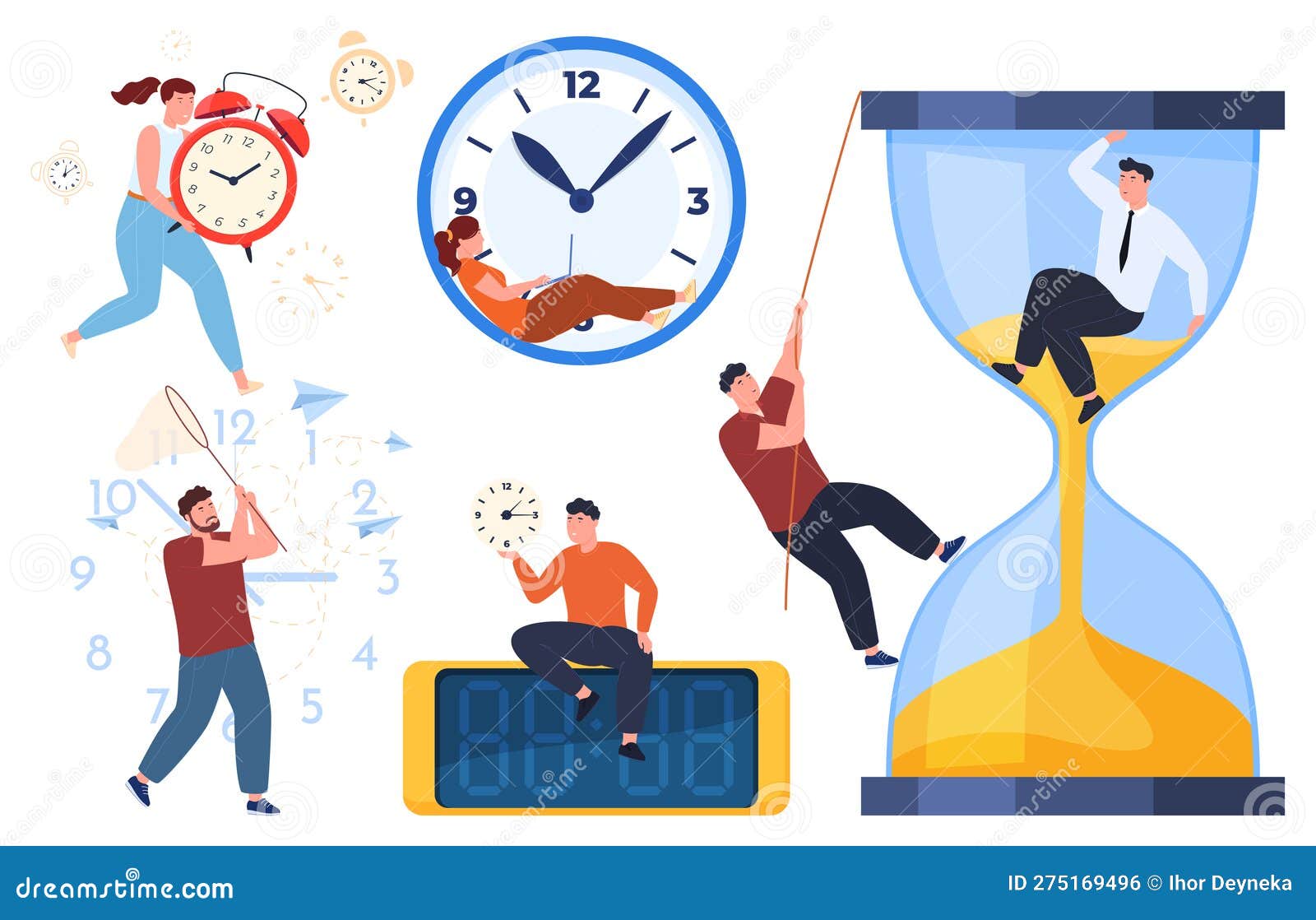 Deadline. People Want To Catch Up To Make Up Time. Different Clocks ...