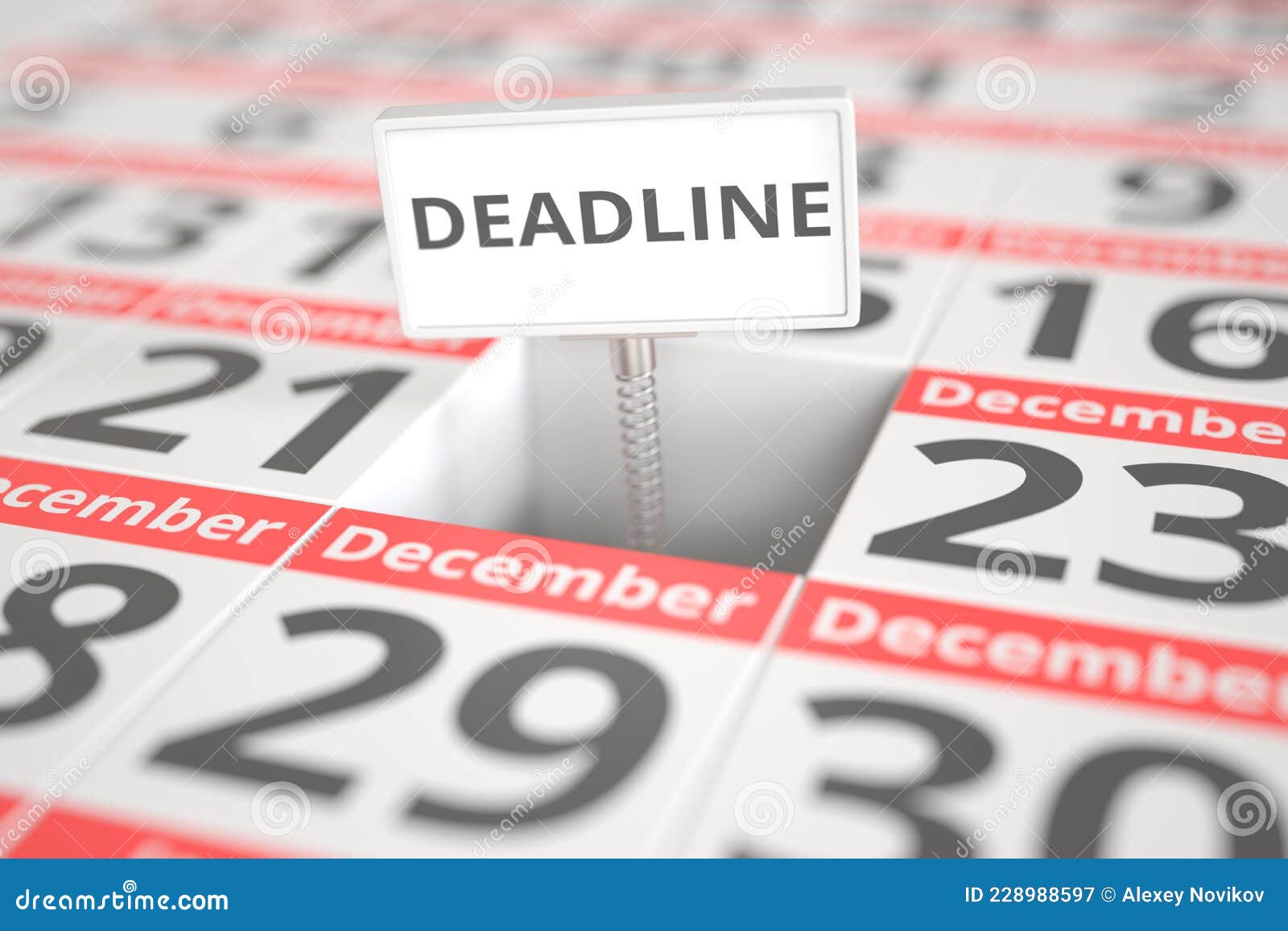 DEADLINE Plate on December 22 in a Calendar, 3d Rendering Stock ...