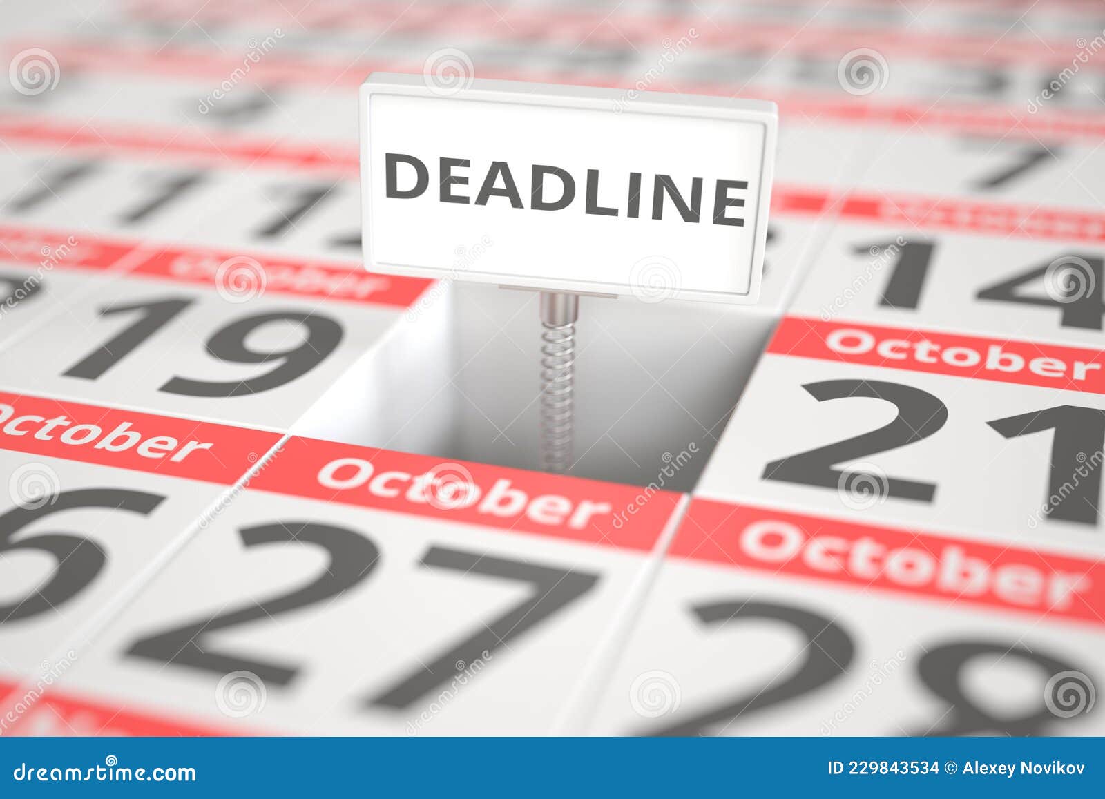 DEADLINE Plate on October 20 in a Calendar, 3d Rendering Stock ...