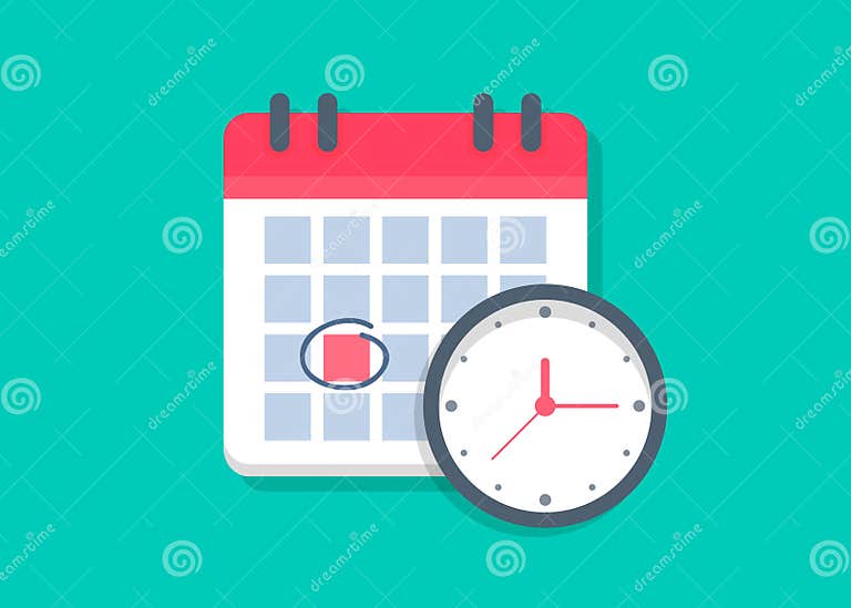 Deadline Reminder Calendar with Clock in a Flat Design Stock Vector ...