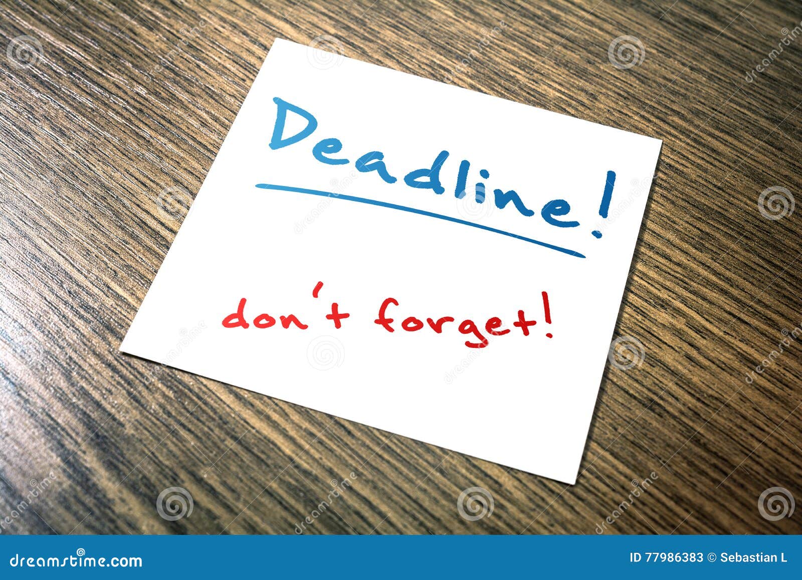 Deadline Reminder on Paper Lying on Wooden Cupboard Stock Image - Image ...