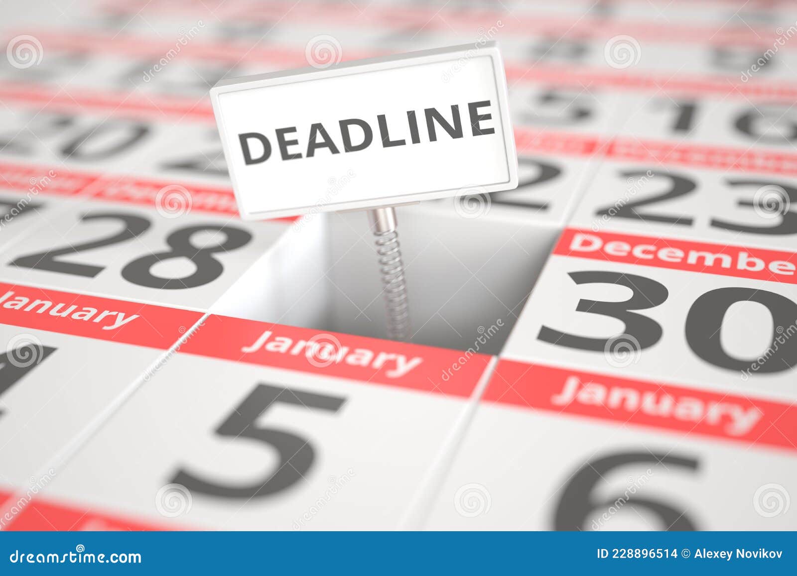 DEADLINE Sign on December 29 in a Calendar, 3d Rendering Stock ...