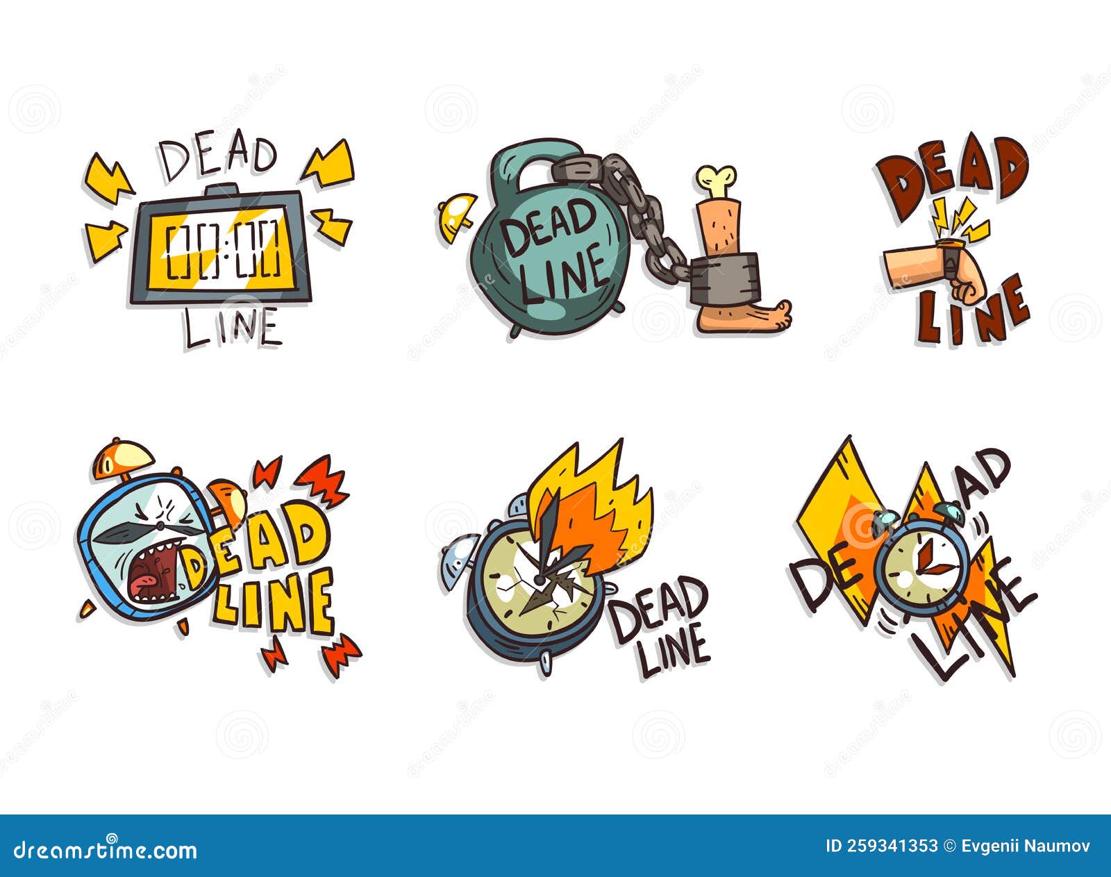Deadline and Time Limit Labels with Burning Clock, Leg with Chain and ...