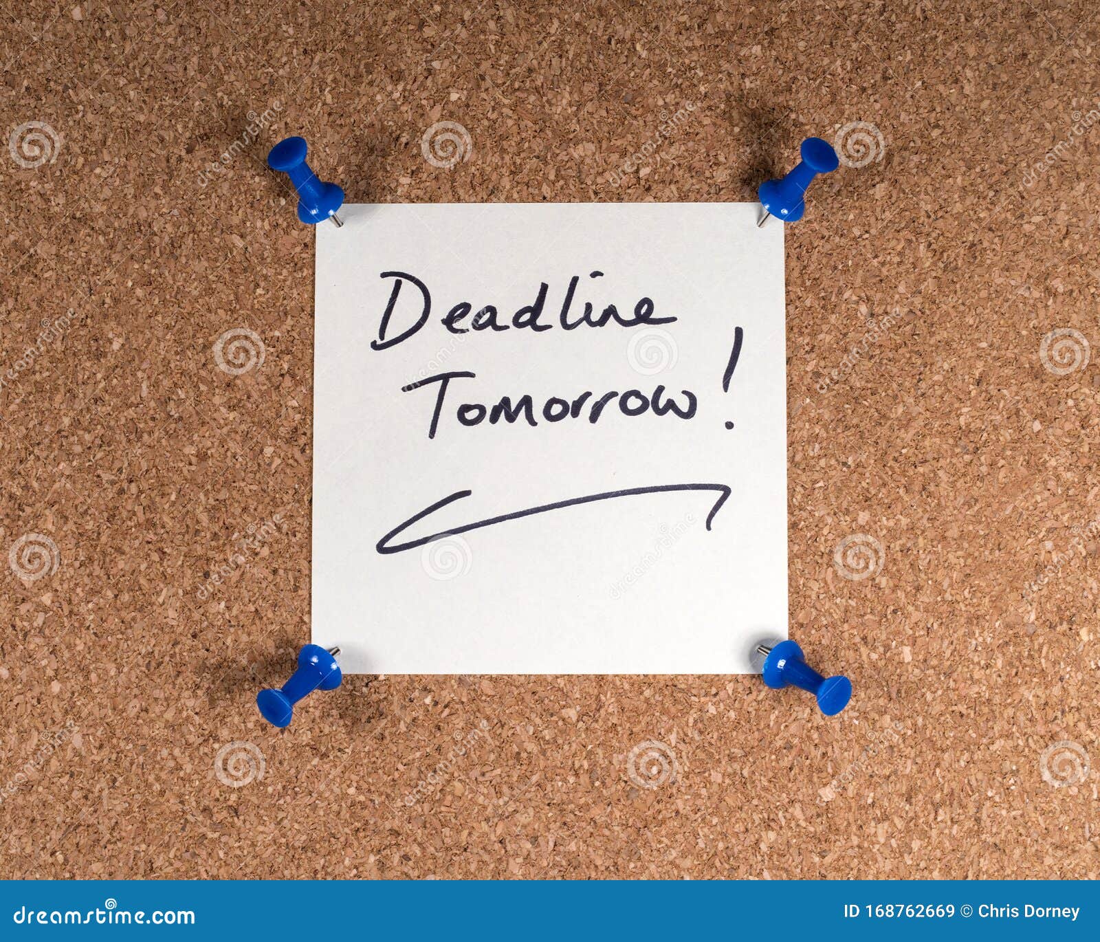 Deadline Tomorrow Memo stock image. Image of pinned - 168762669
