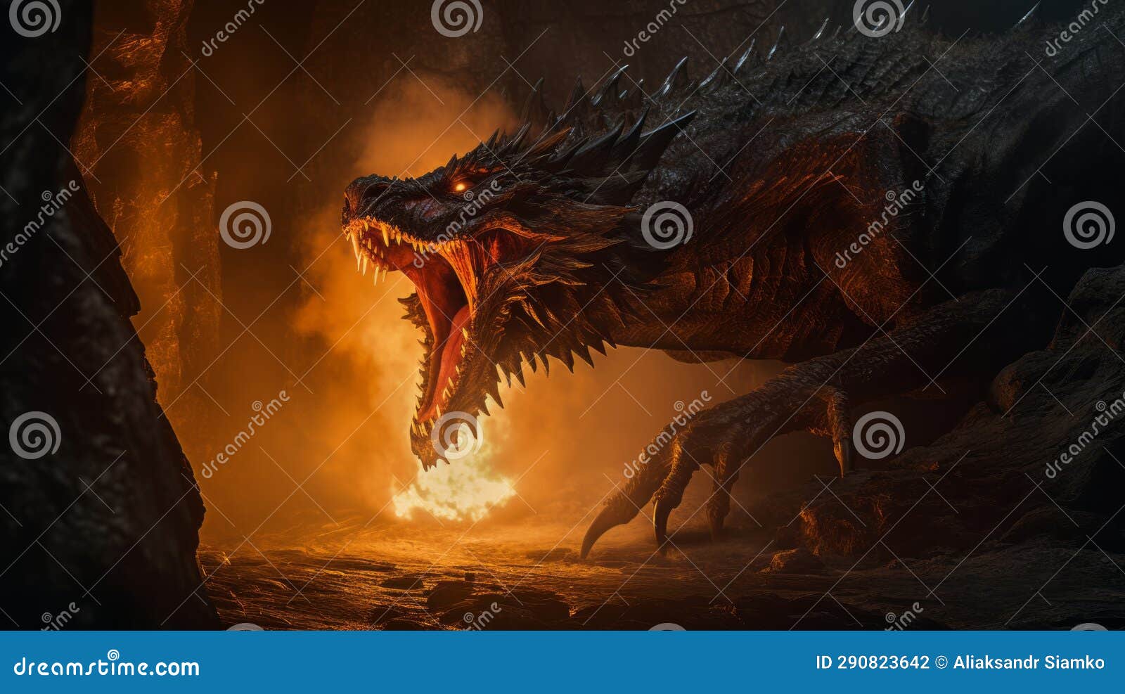 A Deadly Dragon in a Cave Spewing Fire Stock Photo - Image of fantastic ...