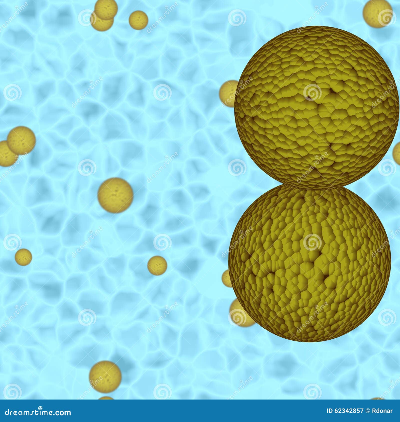 Deadly Yellow Mad Bacteria or Ugly Virus Ball in Light Blue Liquid ...