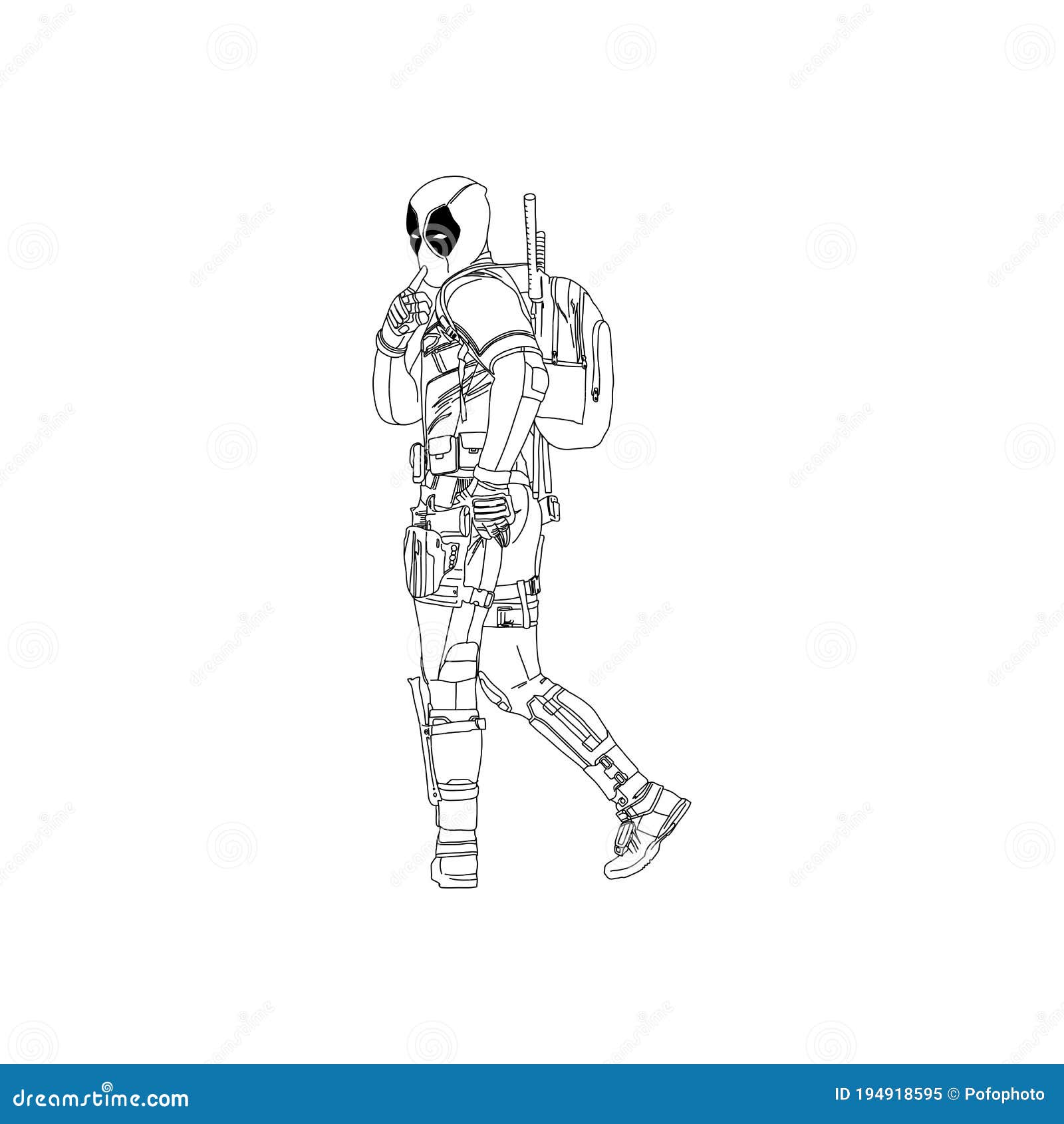 Deadpool outline editorial image. Illustration of lineart - 194918595