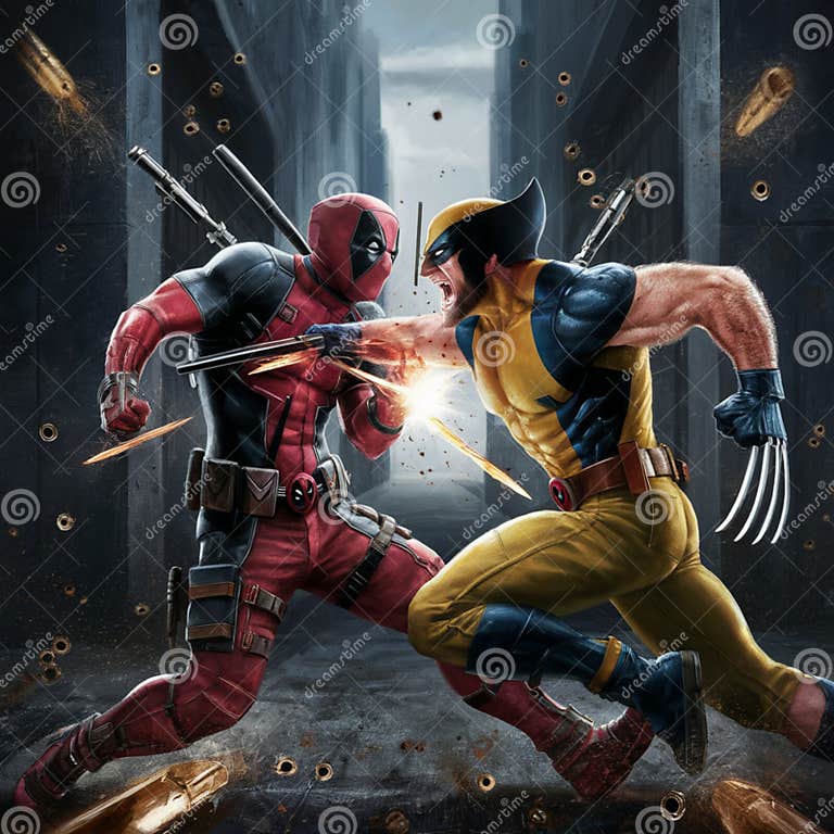Deadpool and Wolverine Fighting Each Other Stock Illustration ...