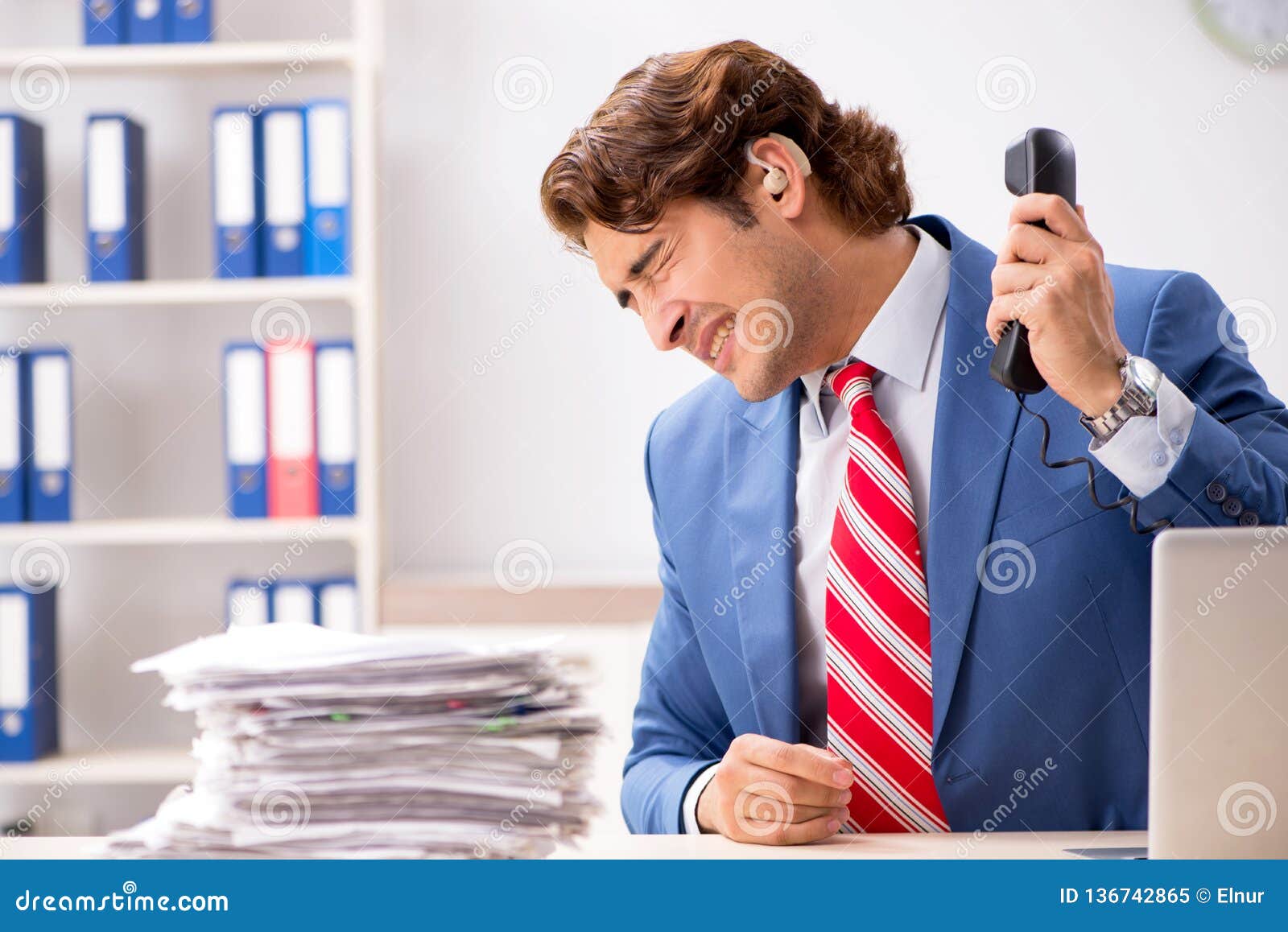 The Deaf Employee Using Hearing Aid in Office Stock Image - Image of ...