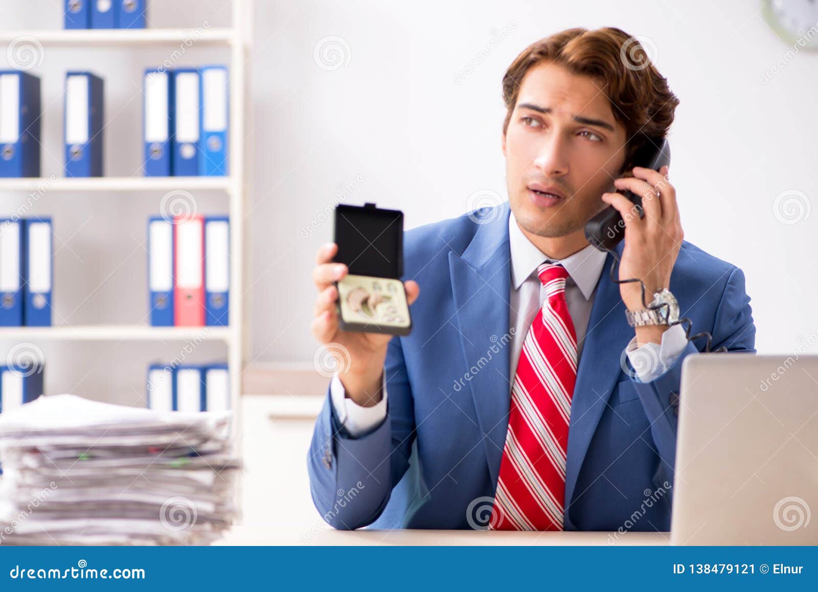 The Deaf Employee Using Hearing Aid in Office Stock Image - Image of ...