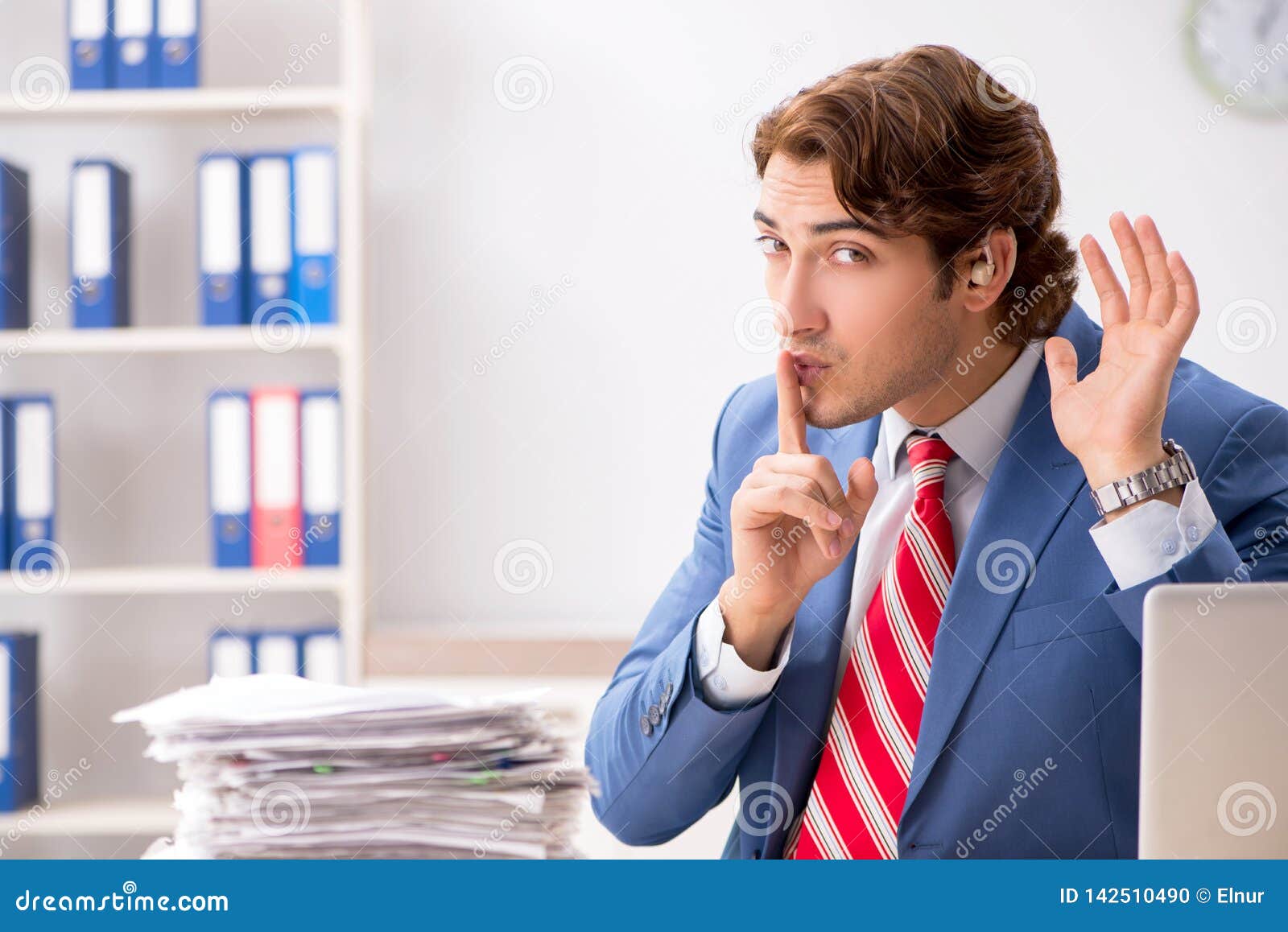The Deaf Employee Using Hearing Aid in Office Stock Photo - Image of ...