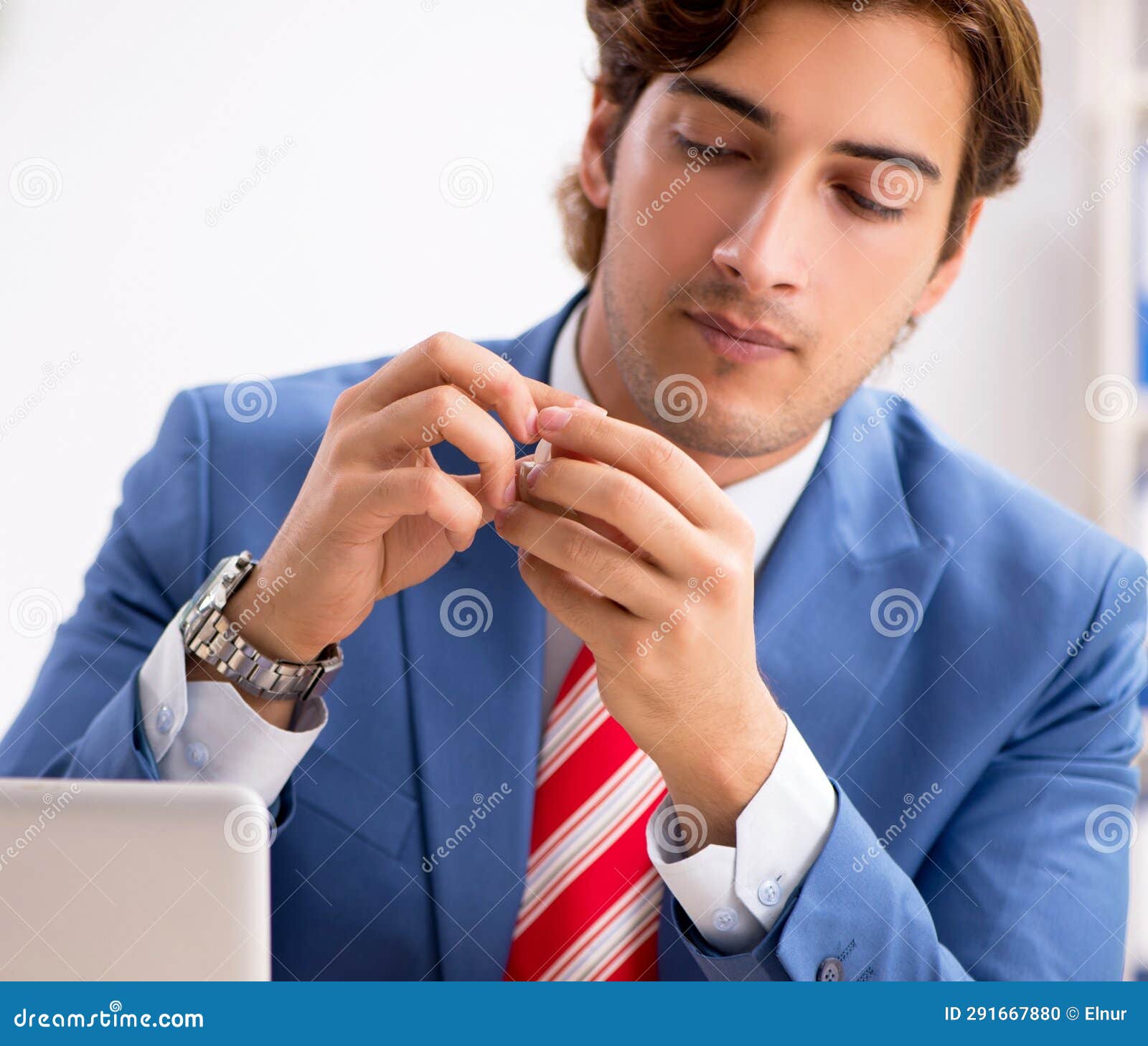 Deaf Employee Using Hearing Aid in Office Stock Photo - Image of ...