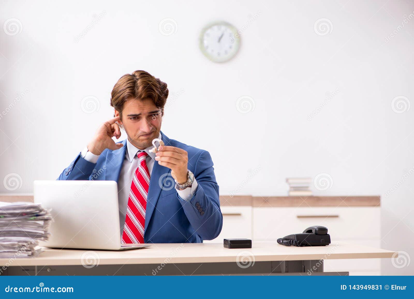 The Deaf Employee Using Hearing Aid in Office Stock Image - Image of ...