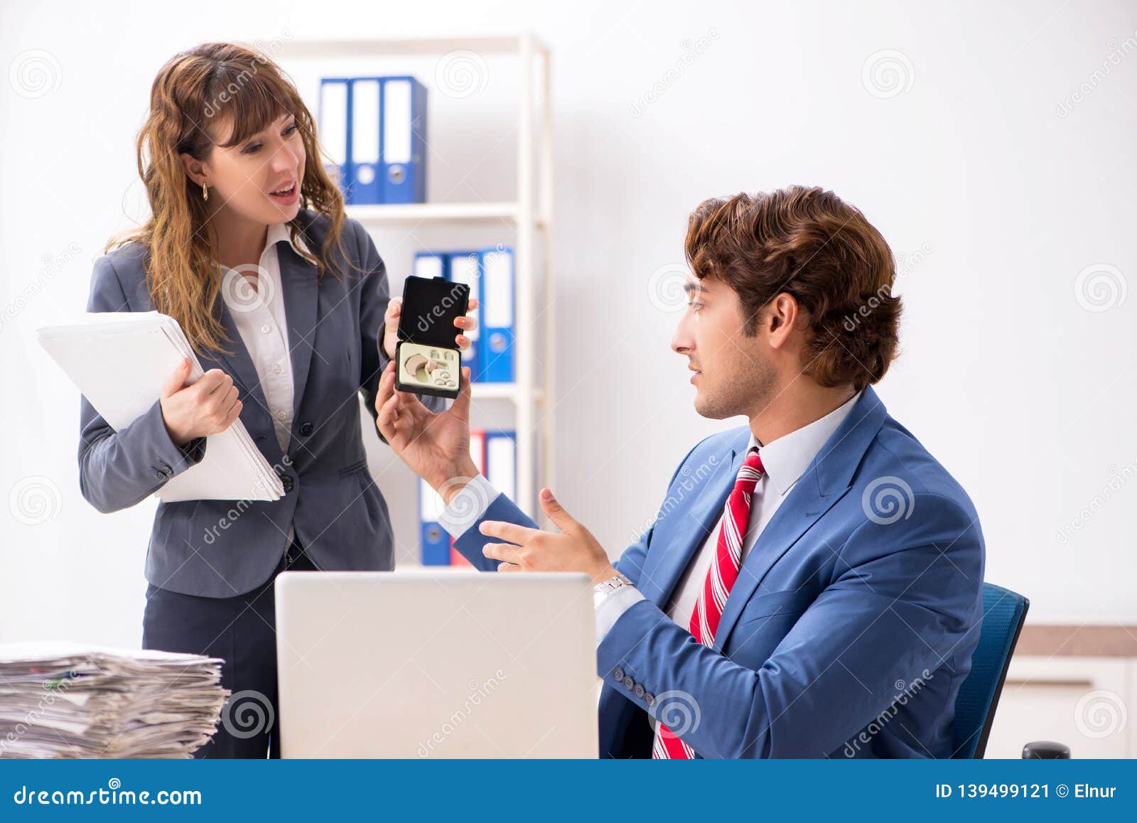 The Deaf Employee Using Hearing Aid Talking To Boss Stock Image - Image ...