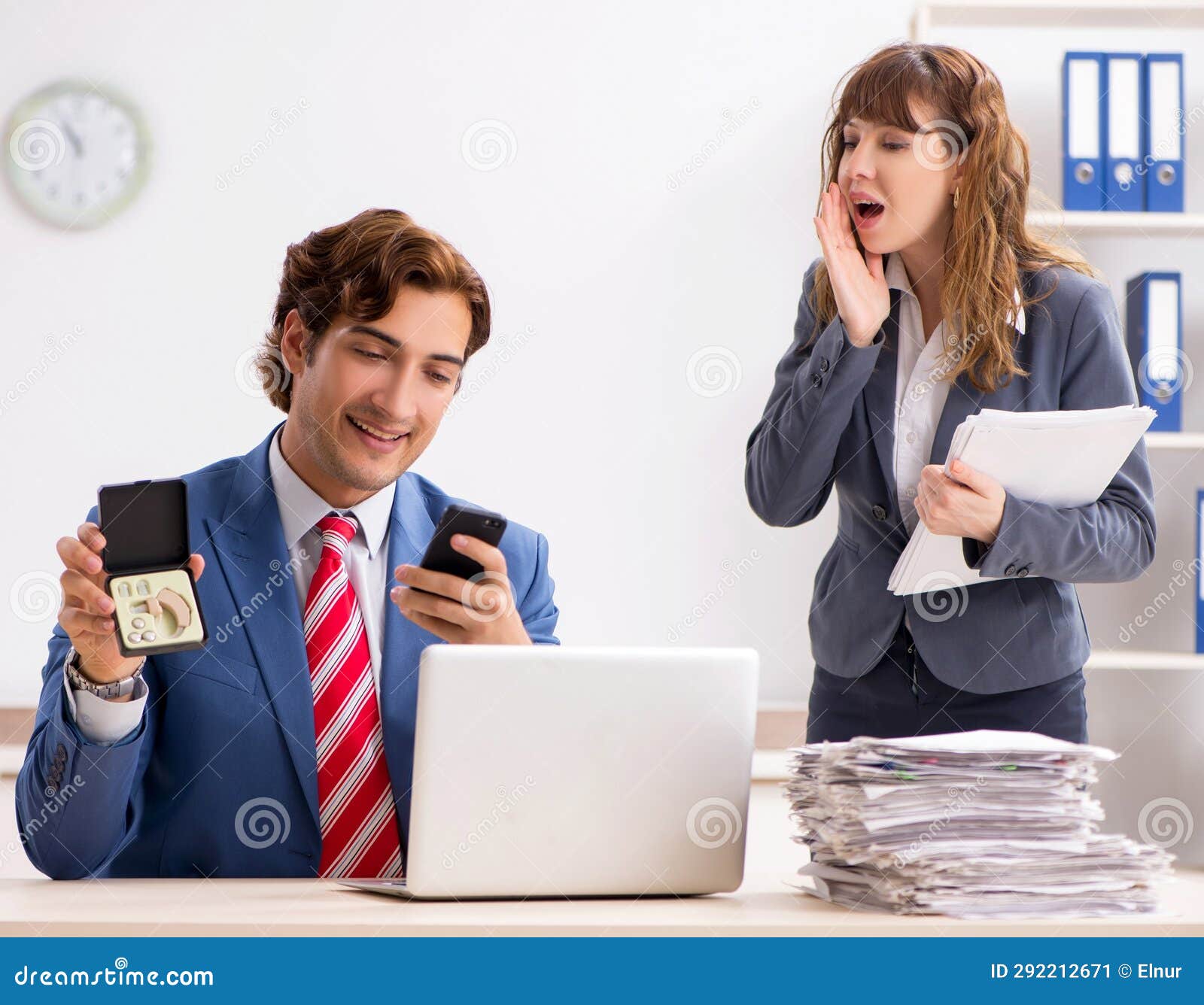 Deaf Employee Using Hearing Aid Talking To Boss Stock Image - Image of ...